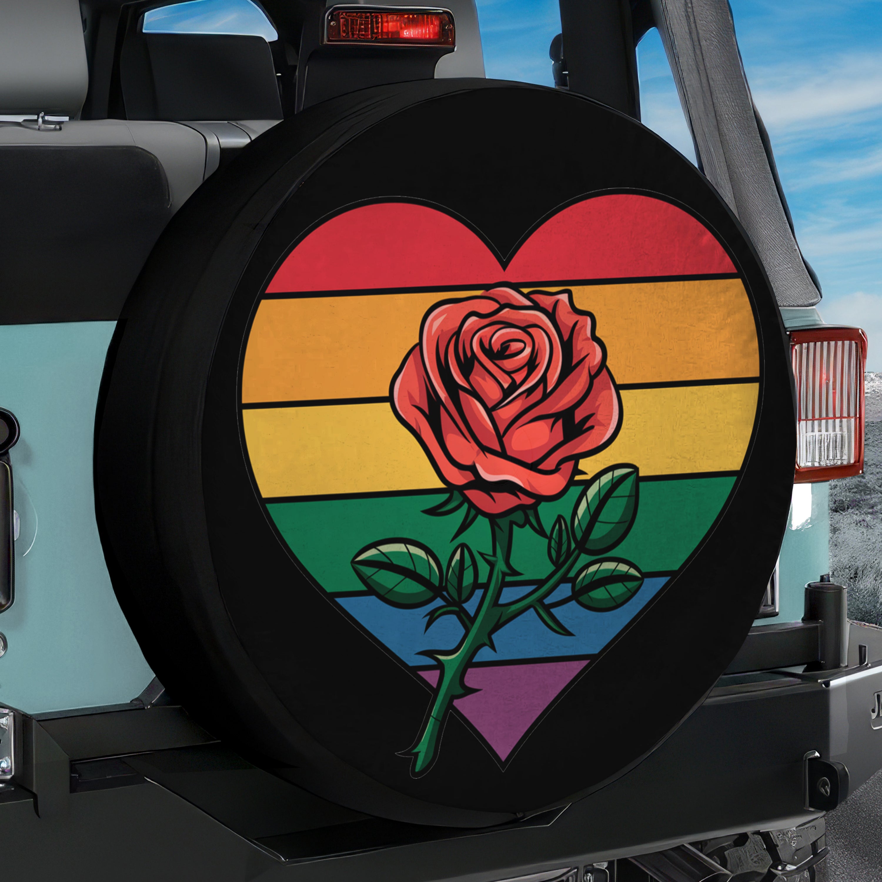Rose LGBT Flag Jeep Car Spare Tire Cover