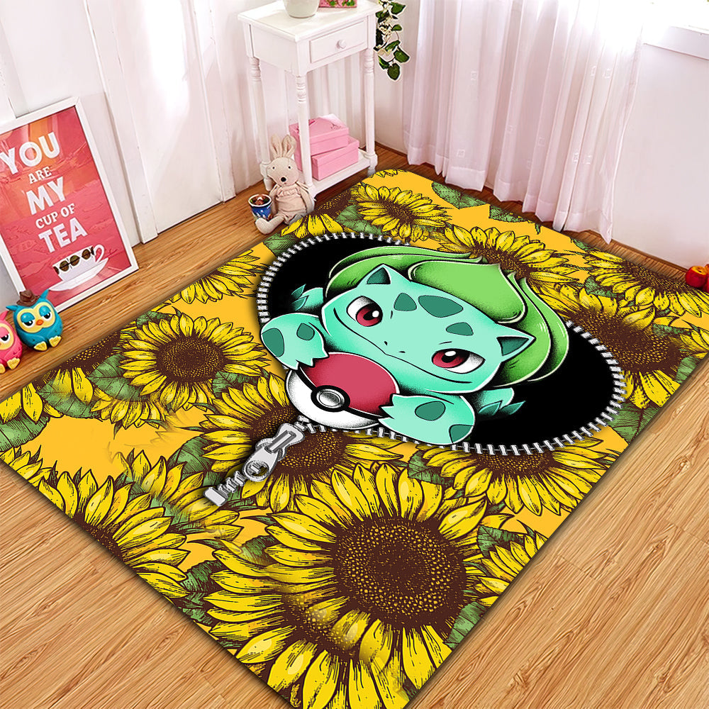 Bulbasaur Pokemon Sunflower Zipper Rectangular Area Rug