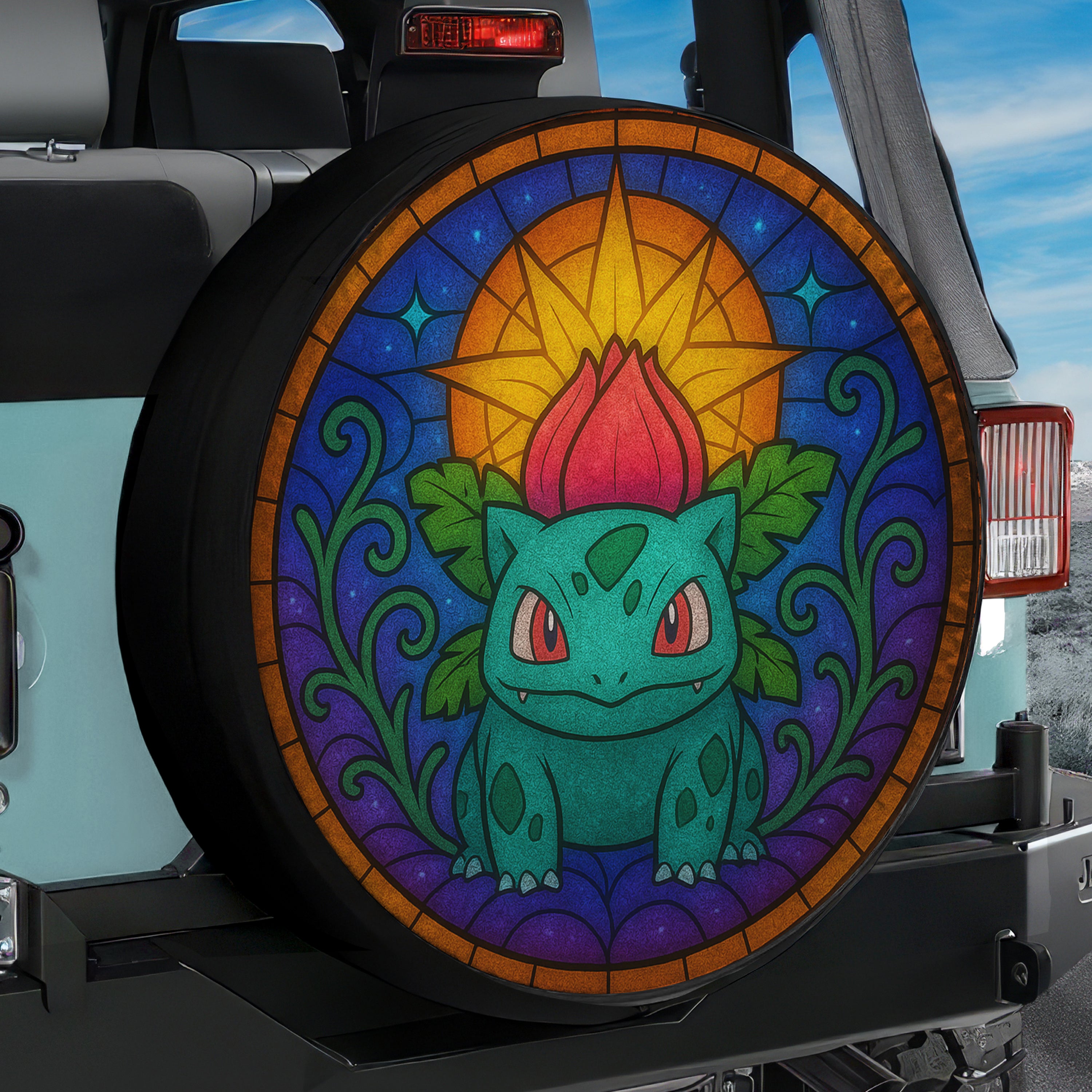 Ivysaur Pokemon Stained Glass Jeep Car Spare Tire Cover