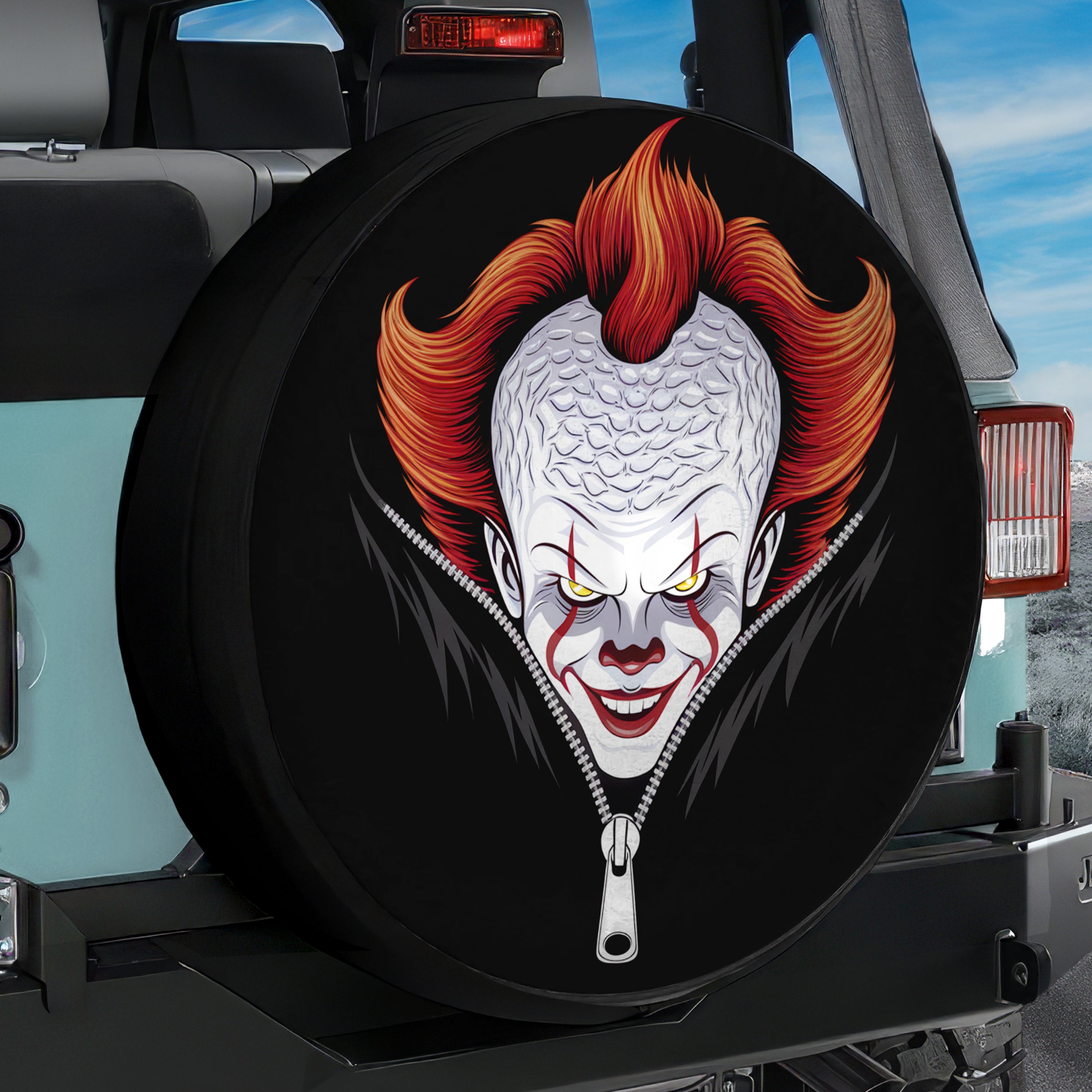 IT Pennywise Horror Unzipped Jeep Car Spare Tire Cover