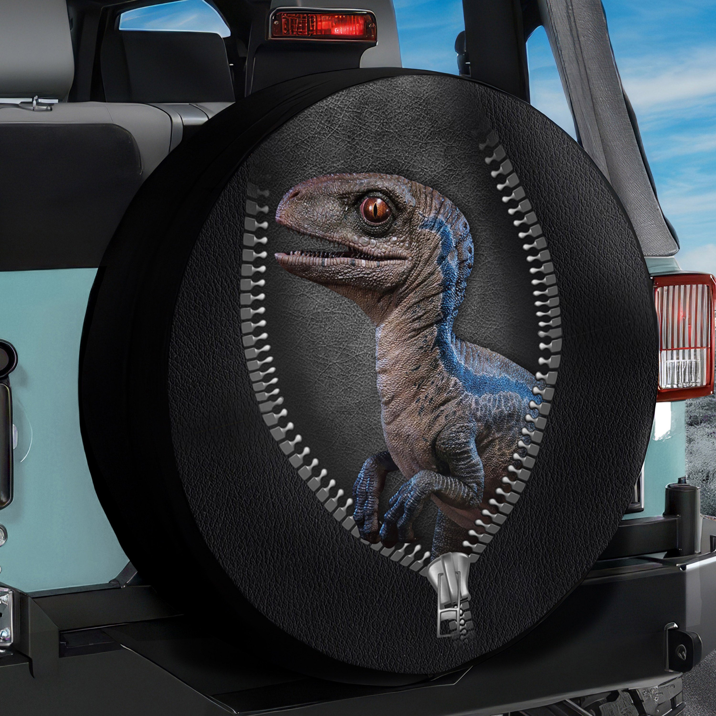 Blue Velociraptor Jurassic World Dinosaur Jeep Car Spare Tire Cover