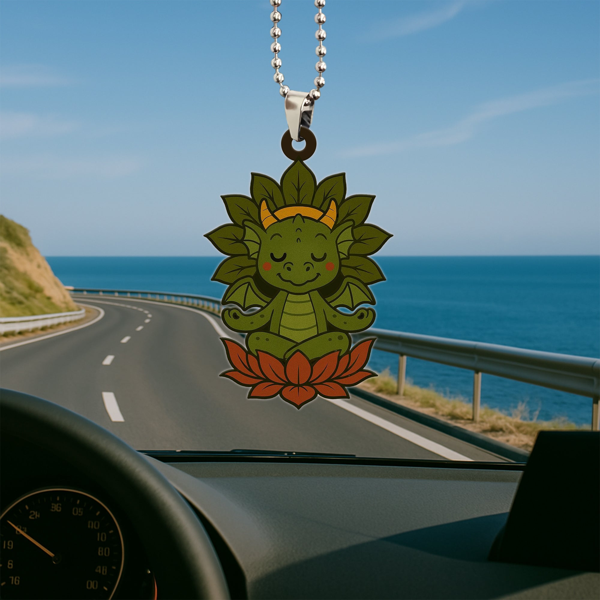 Cute Chibi Green Dragon Mandala Meditating Yoga Lotus Car Ornament Cus