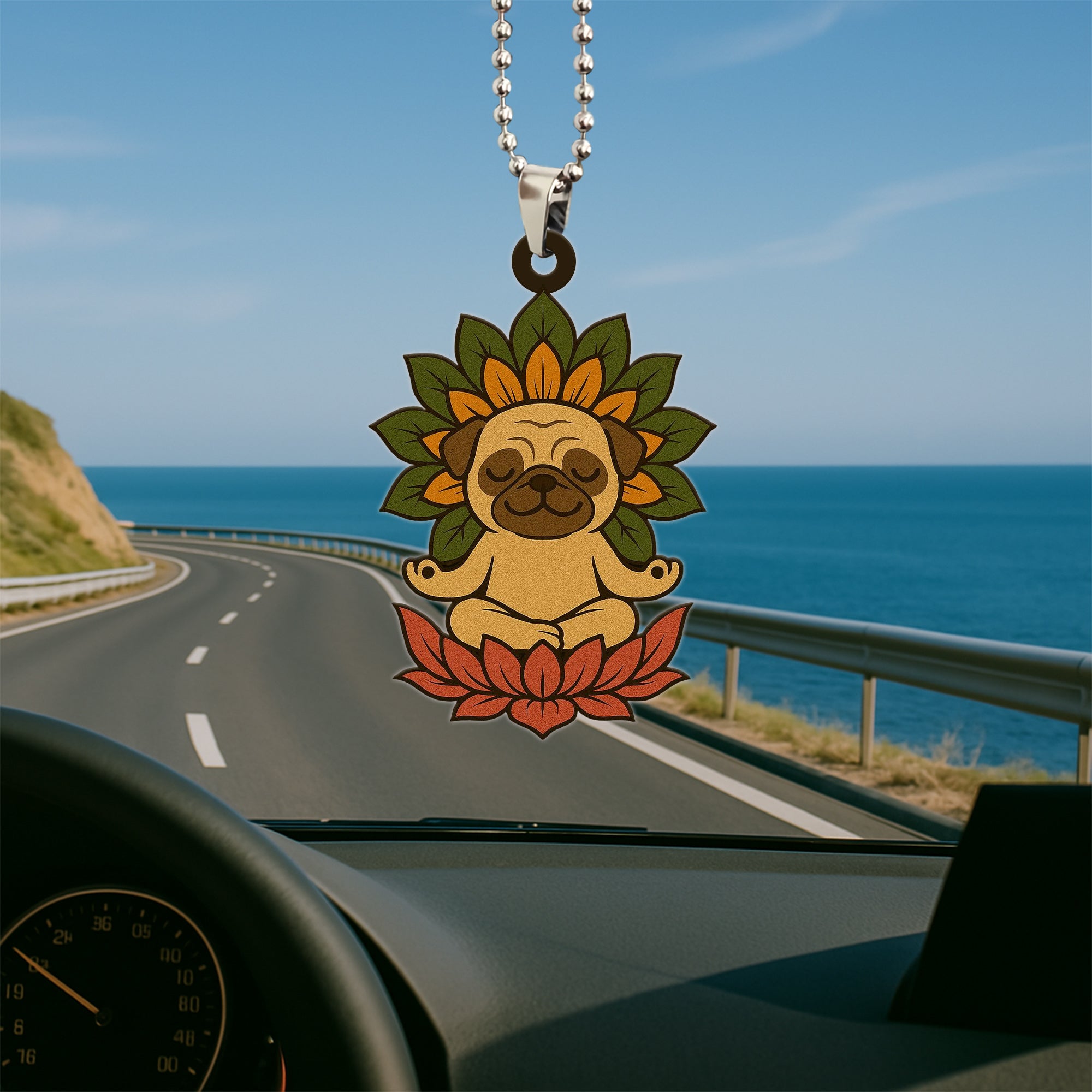 Cute Chibi Pug Dog Mandala Meditating Yoga Lotus Car Ornament Custom C