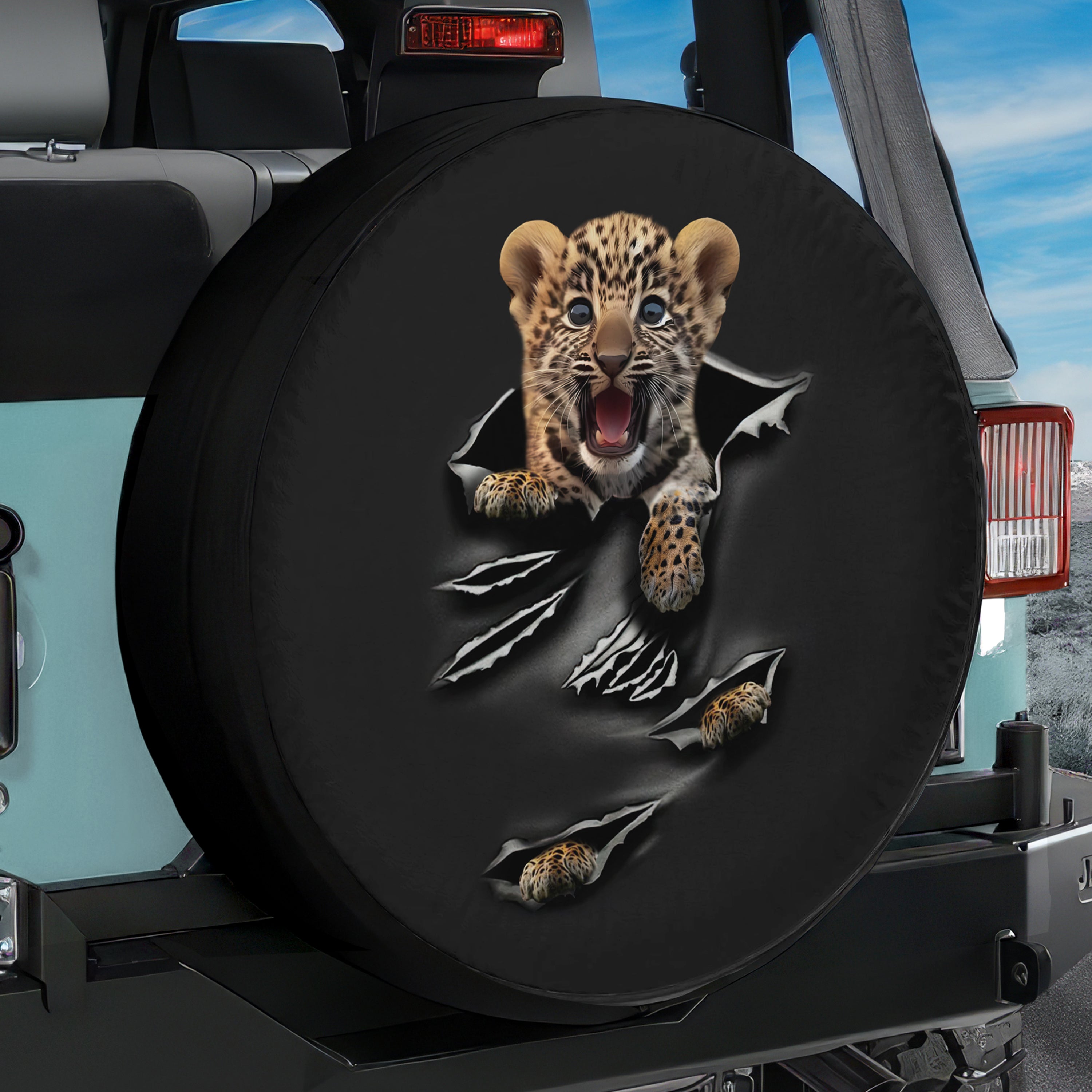 Leopard Cub Peeking 3D Jeep Car Spare Tire Cover