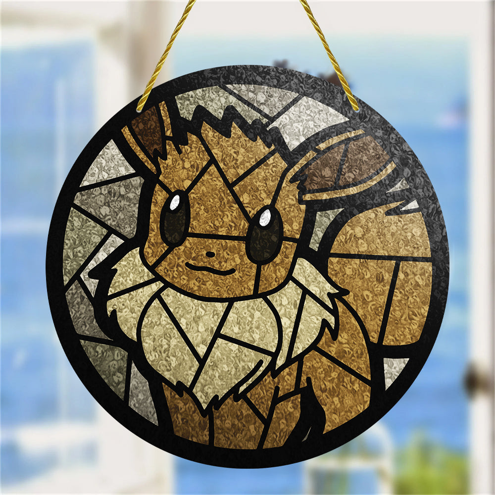 Eevee Pokemon Round Stained Glass Suncatcher
