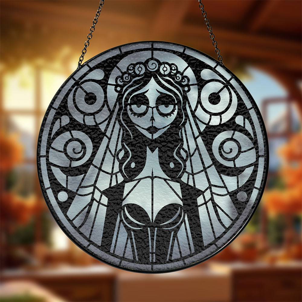 Emily Corpse Bride B&W Stained Glass Window Hanging Panel Suncatcher