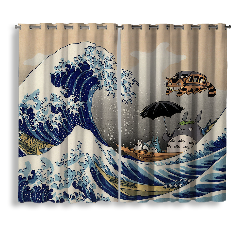 Ghibli Studio Totoro The Great Wave Japan Window Curtain