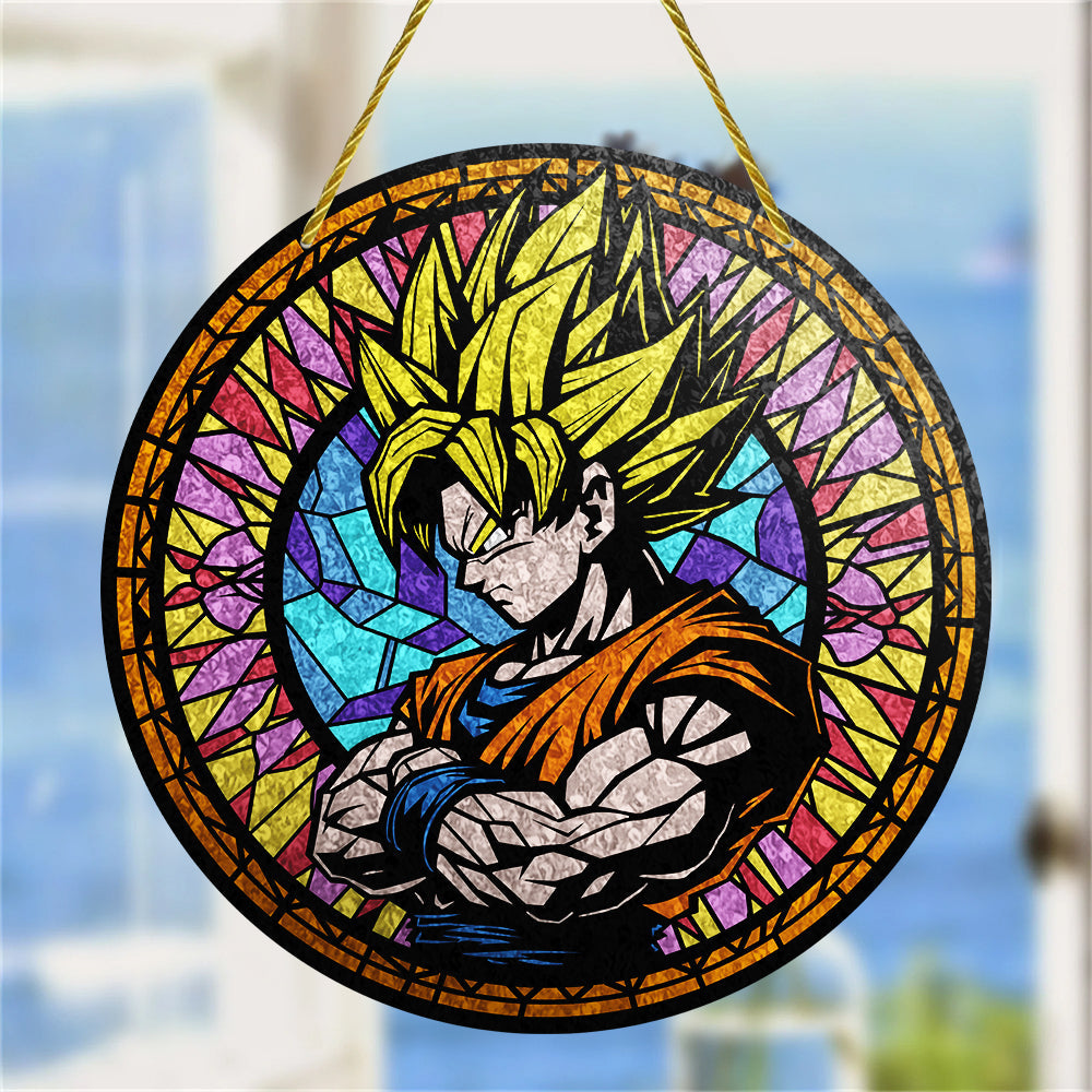 Goku Dragon Ball Anime Round Stained Glass Suncatcher