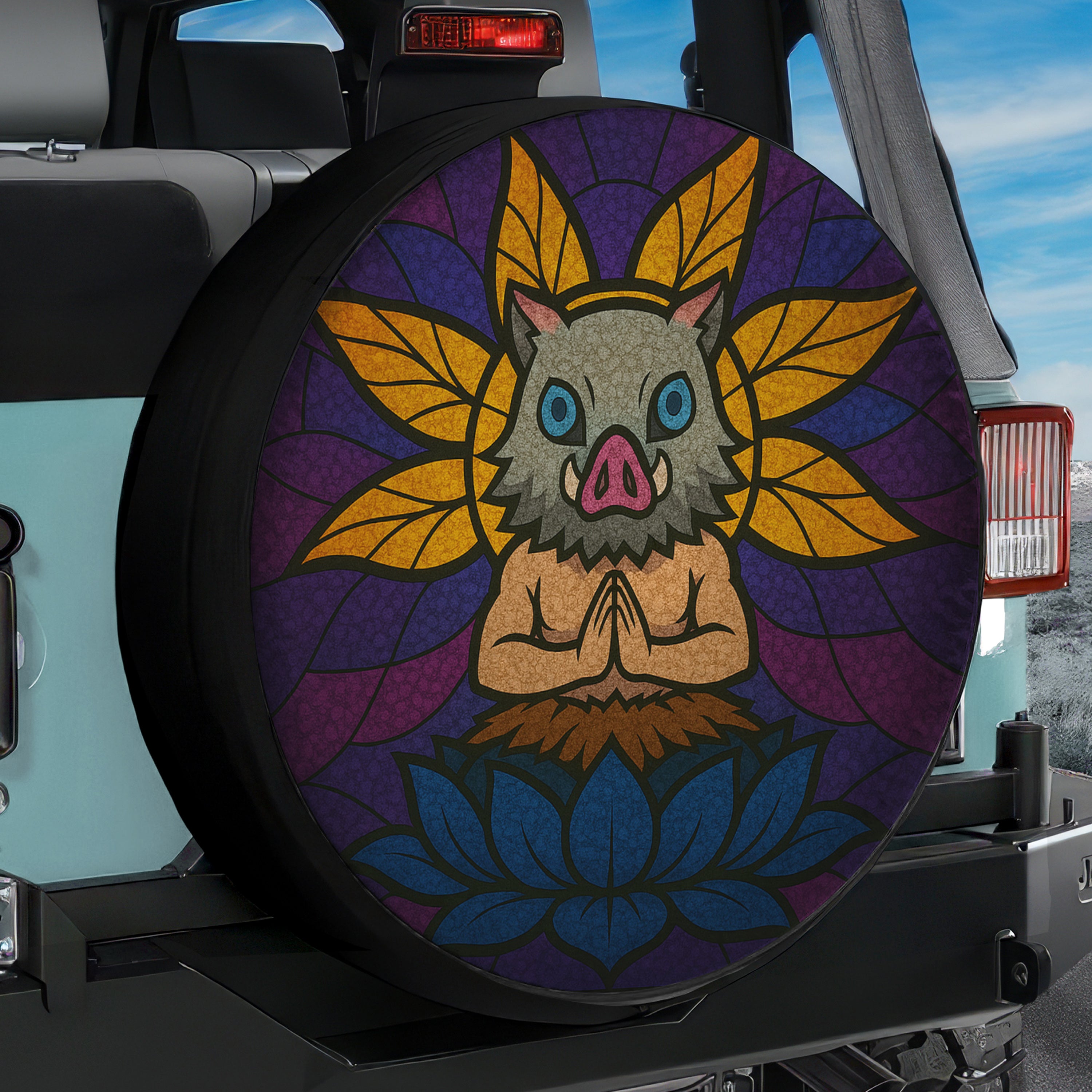 Yoga Meditation Mandala Inosuke Demon Slayer Stained Glass Jeep Car Sp