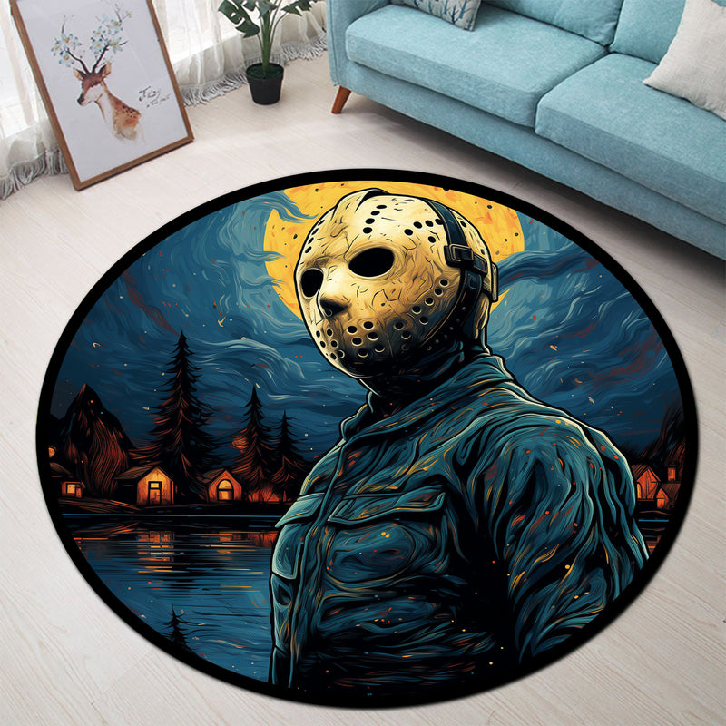 Jason Voorhees Horror Movies Starry Night Round Carpet Rug Bedroom Liv