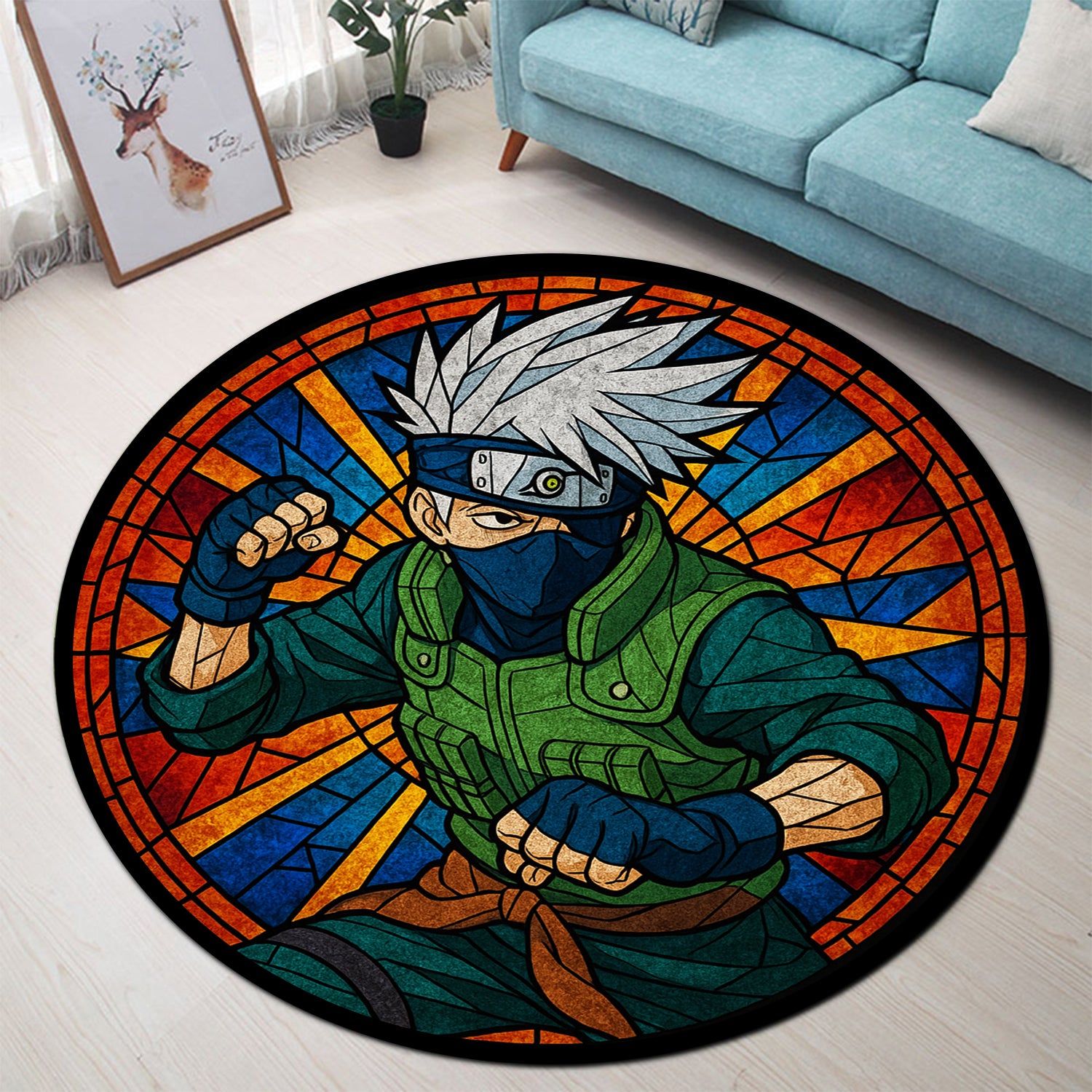 Anime Kakashi Stained Glass Round Rug