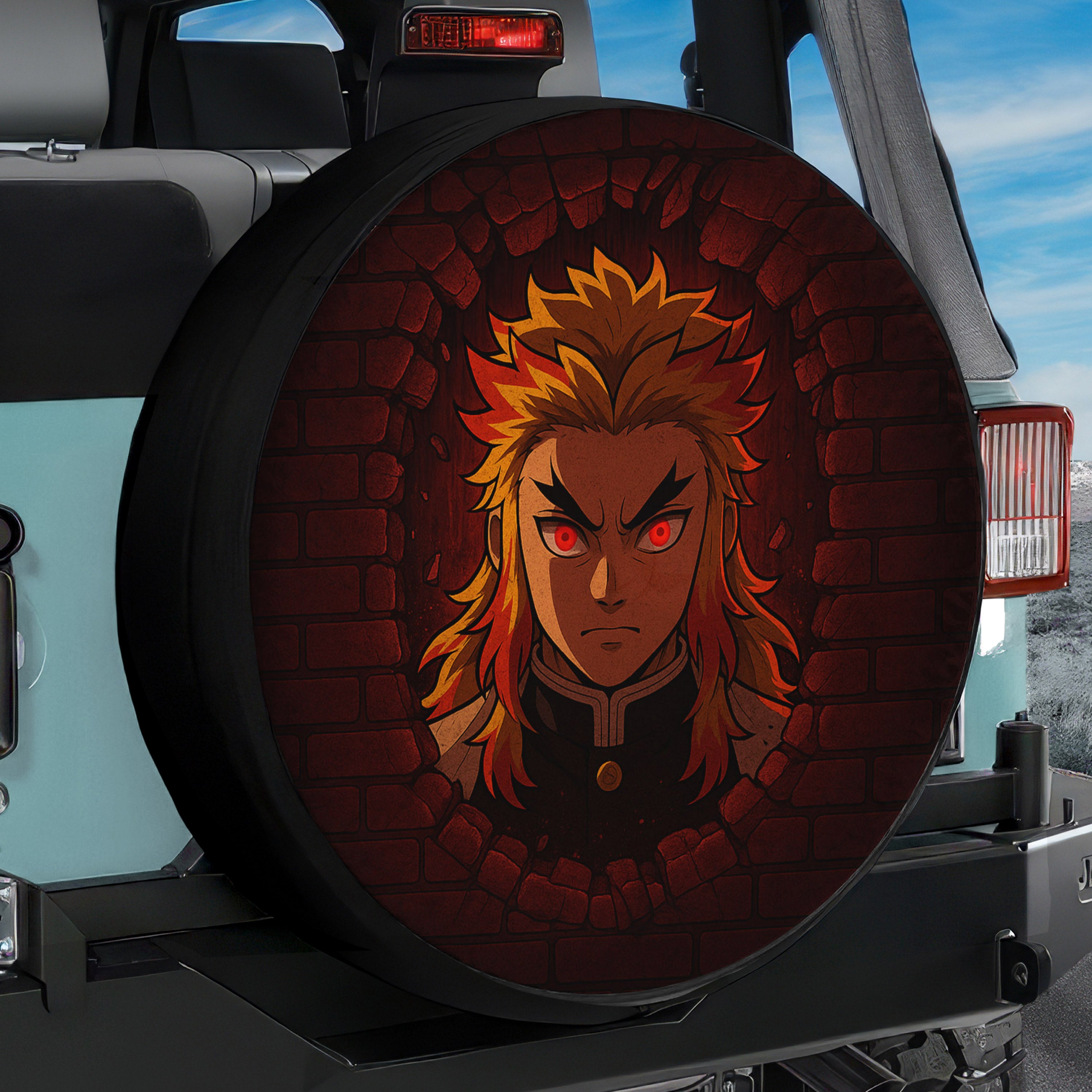 Kyojuro Demon Slayer Break Wall Jeep Car Spare Tire Cover