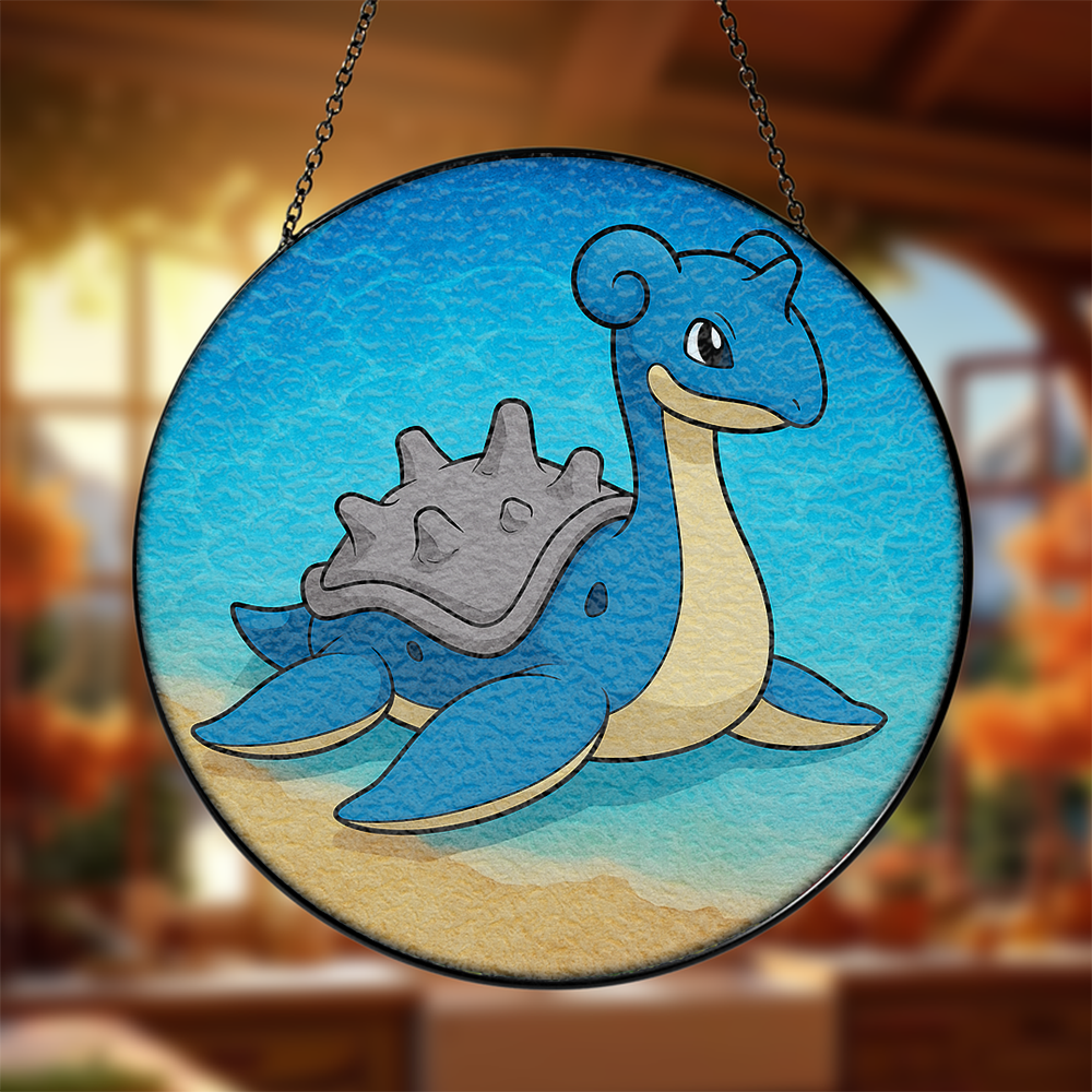 Lapras Summer Beach Pokemon Stained Glass Window Hanging Panel Suncatc