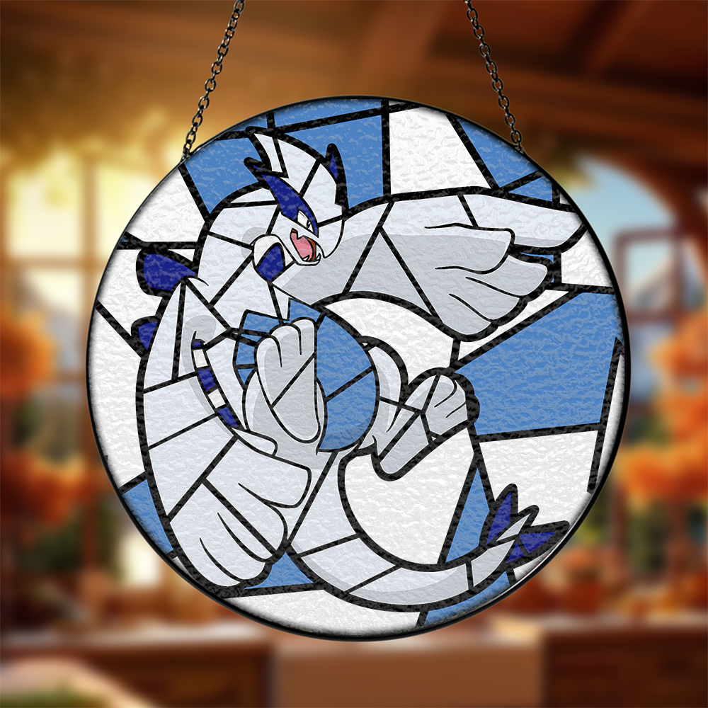 Lugia Pokemon Stained Glass Window Hanging Panel Suncatcher