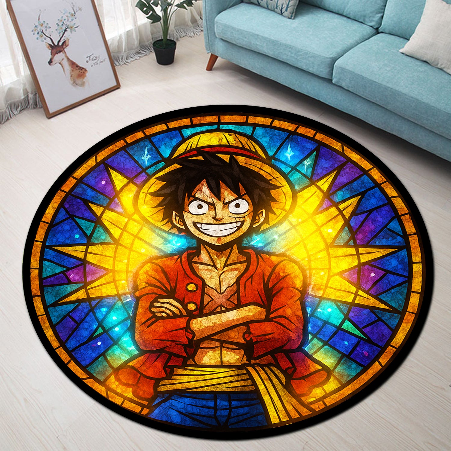 Monkey D. Luffy One Piece Stained Glass Round Carpet Rug Bedroom Livin