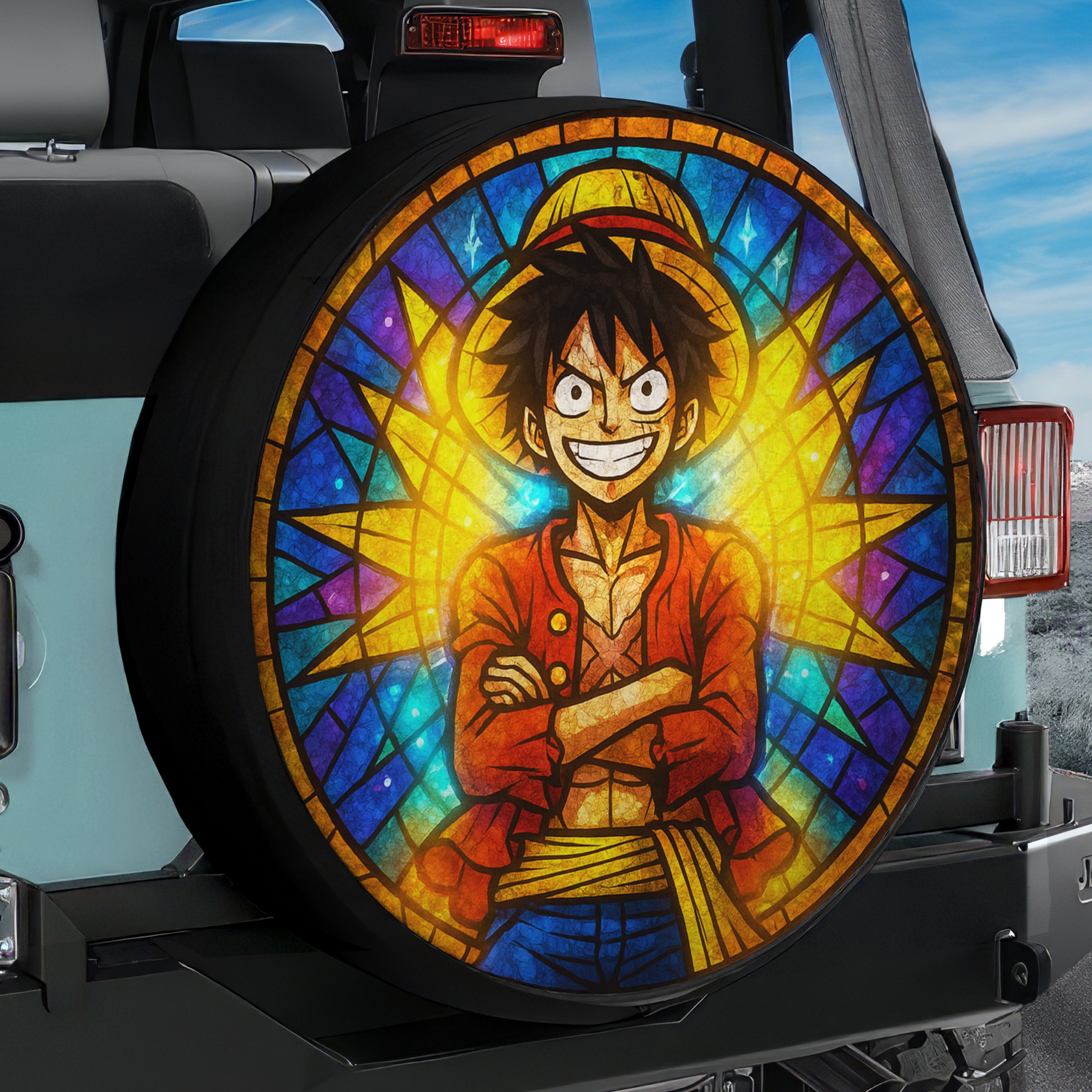 Monkey D. Luffy One Piece Stained Glass Jeep Car Spare Tire Cover