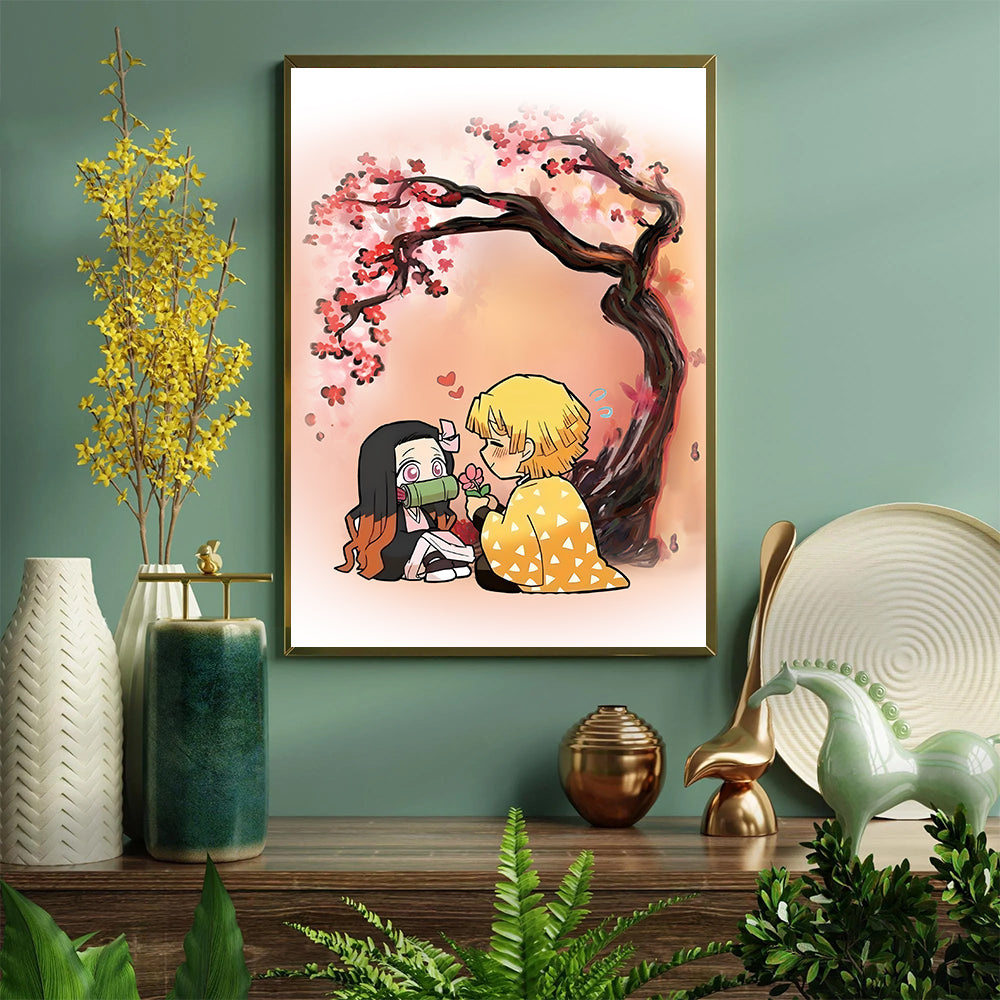Nezuko Zenitsu Demon Slayer Cherry Blossom- Living Room - Canvas Wall