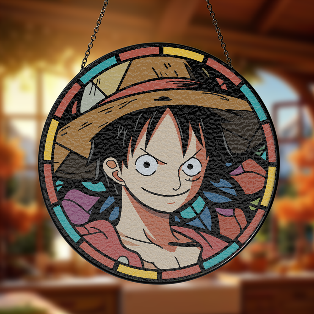 One Piece Luffy Anime Stained Glass Suncatcher