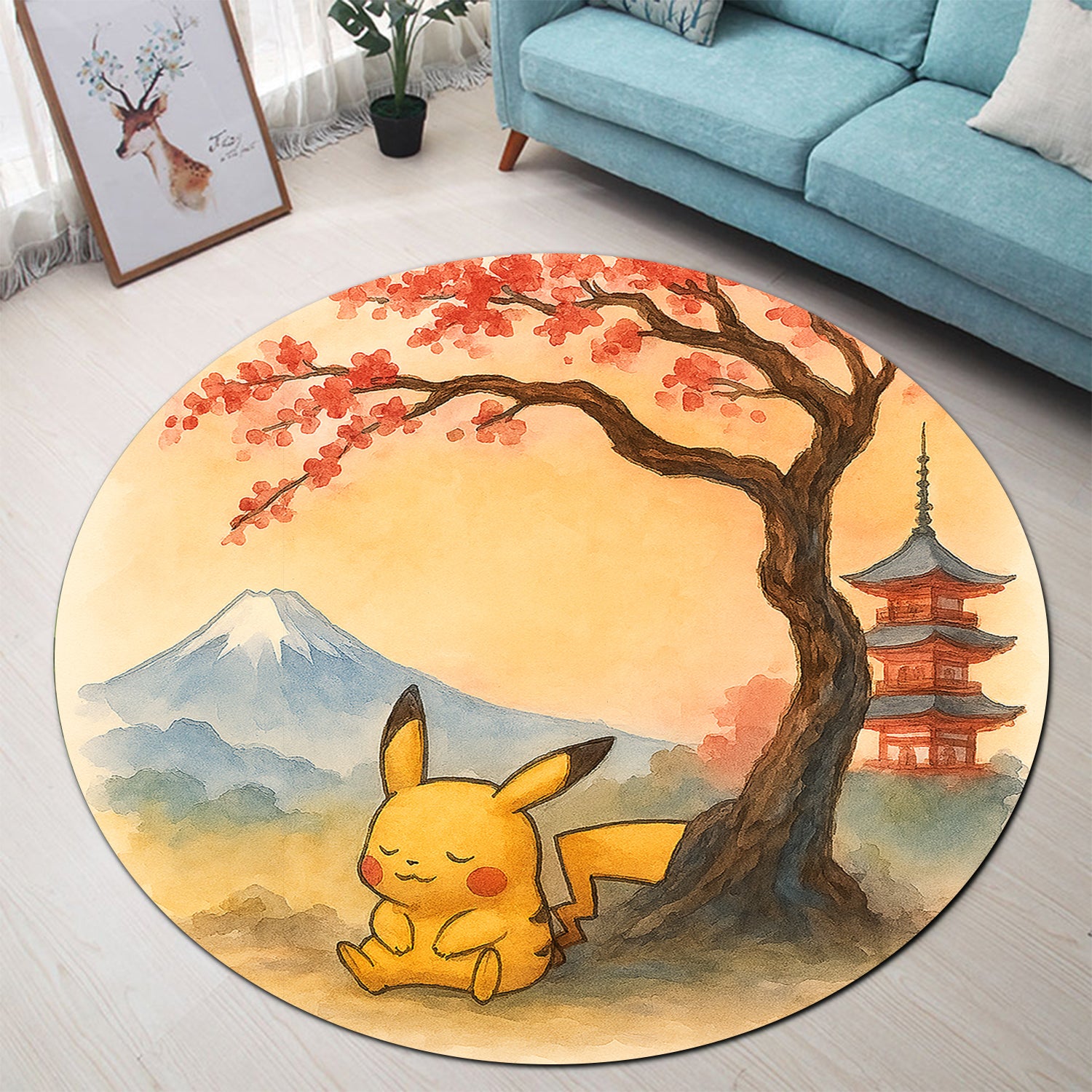 Pikachu Japan Autumn Round Rug