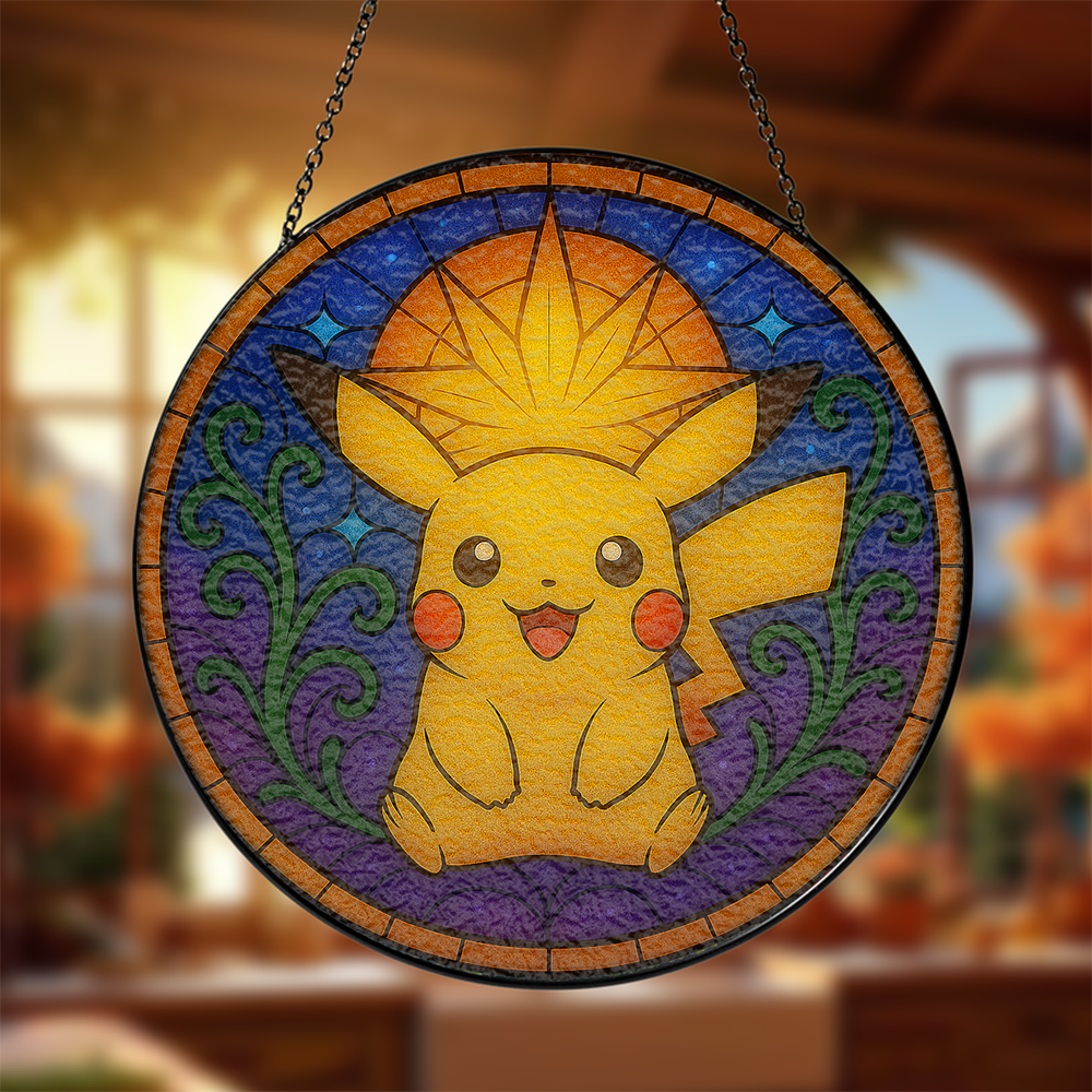 Pikachu Sun Stained Glass Suncatcher