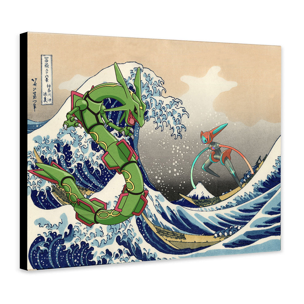 Rayquaza vs Dyoxic The Great Wave Japan - Living Room - Canvas Wall Ar