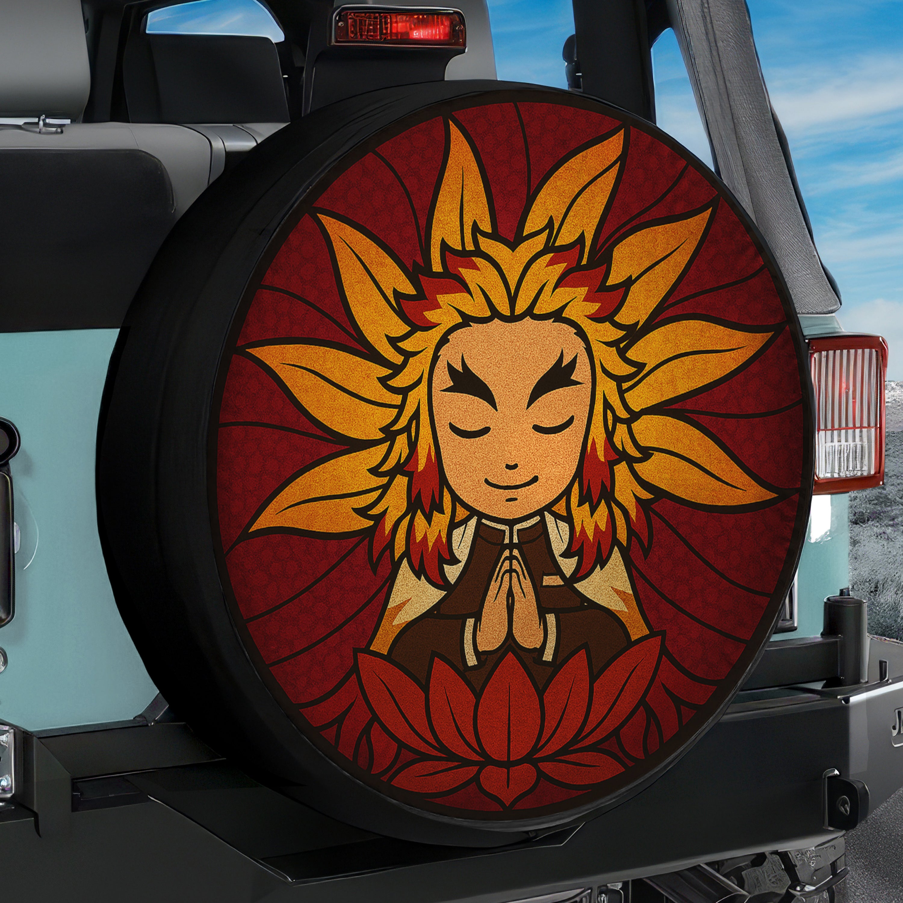 Yoga Meditation Mandala Rengoku Kyojuro Demon Slayer Stained Glass Jee