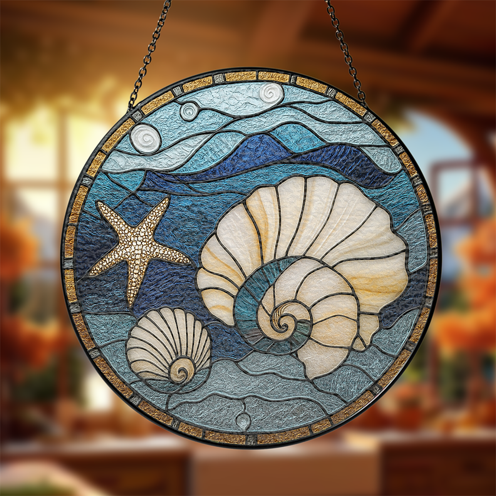Seashells And Starfish Ocean Stained Glass Suncatcher