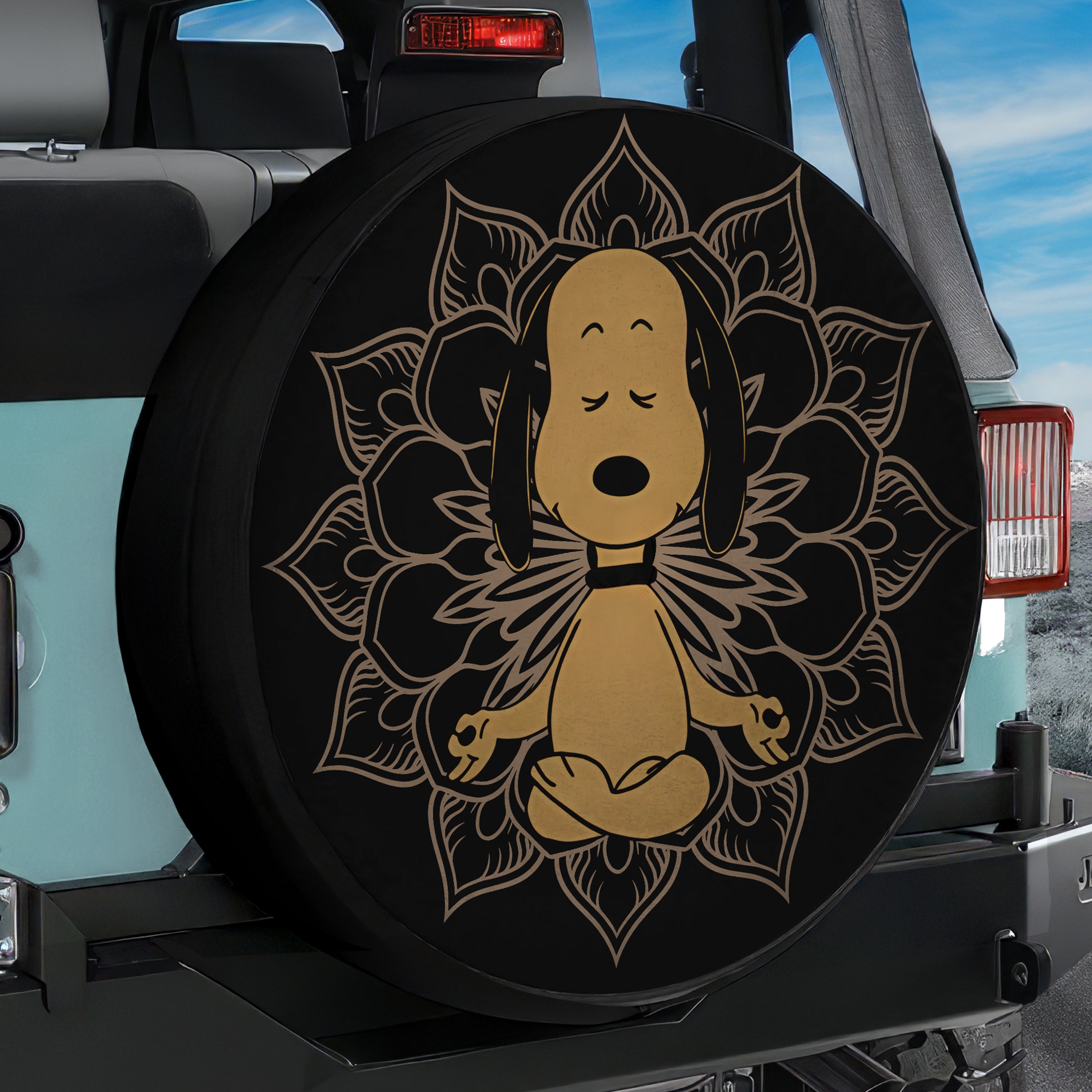 Mandala Meditating Snoopy Yoga Jeep Car Spare Tire Cover