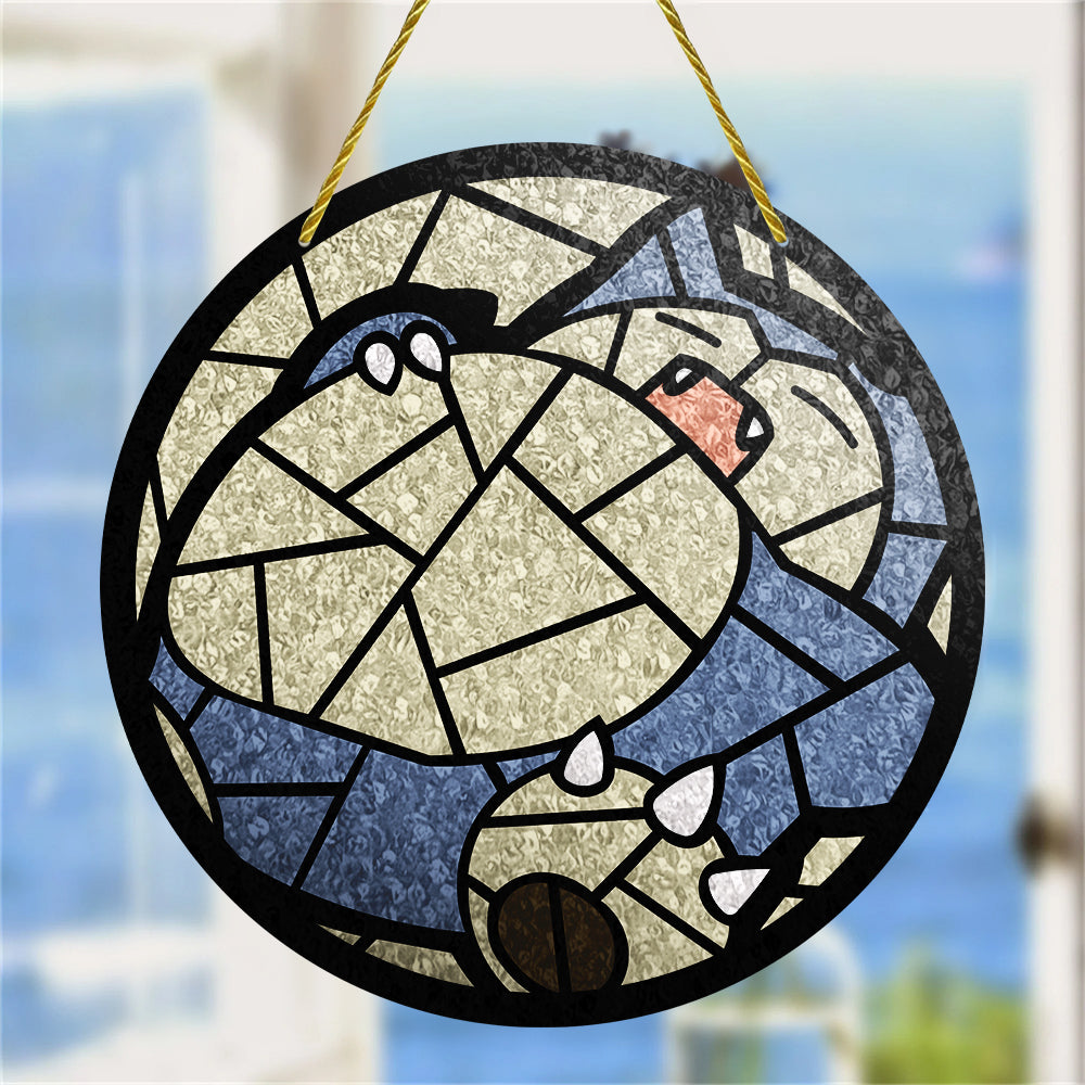 Snorlax Pokemon Round Stained Glass Suncatcher