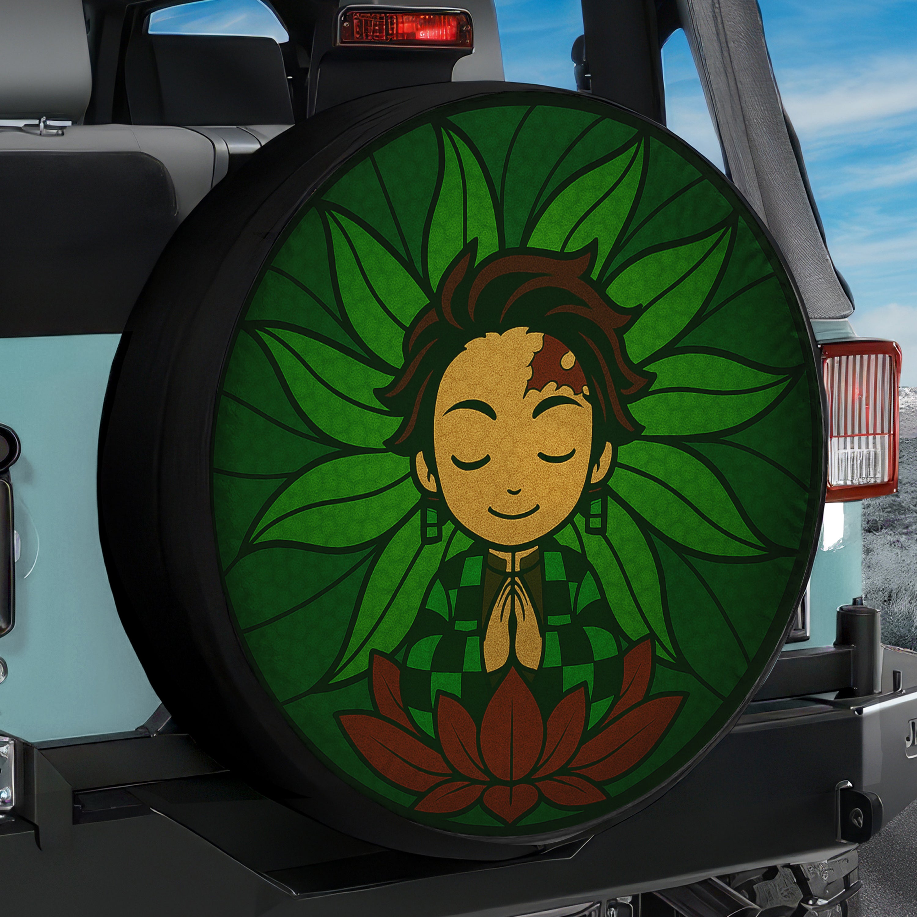 Yoga Meditation Mandala Tanjiro Kamado Demon Slayer Stained Glass Jeep