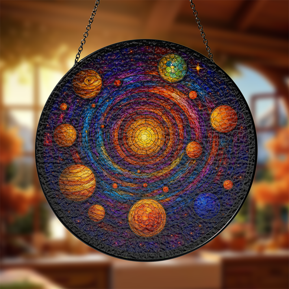 The Galaxy Solar System Planets Stained Glass Suncatcher