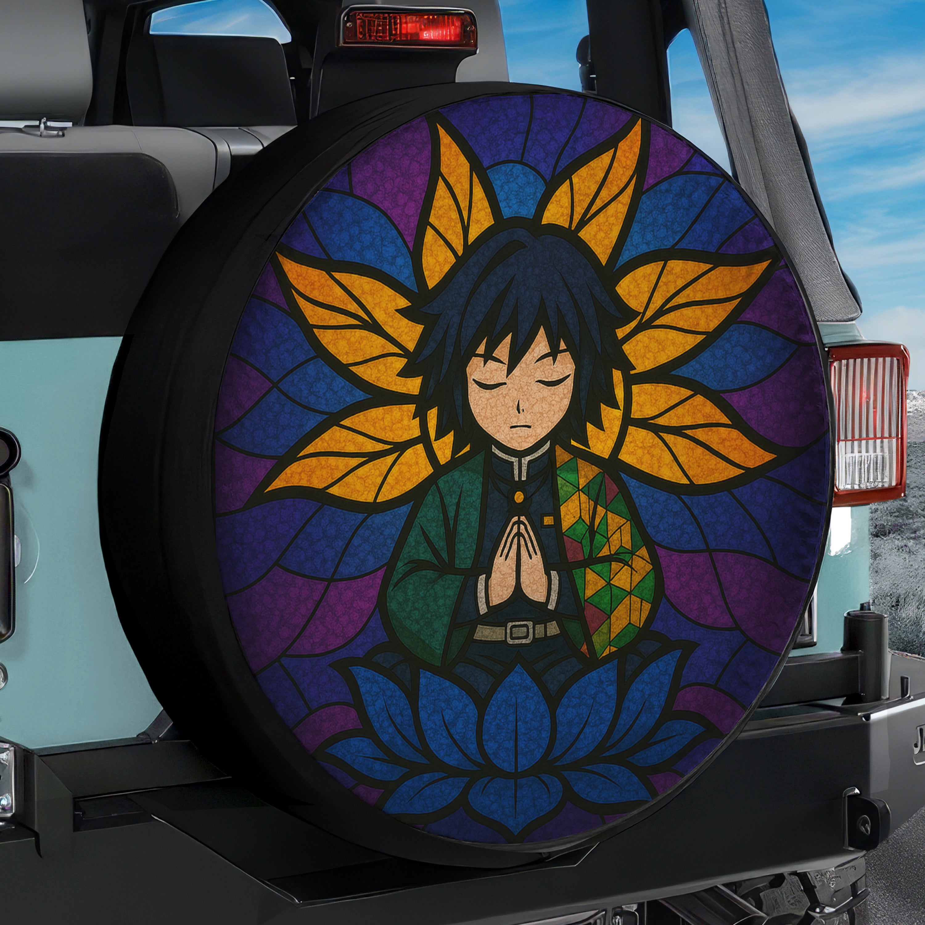 Yoga Meditation Mandala Tomioka Giyu Demon Slayer Stained Glass Jeep C
