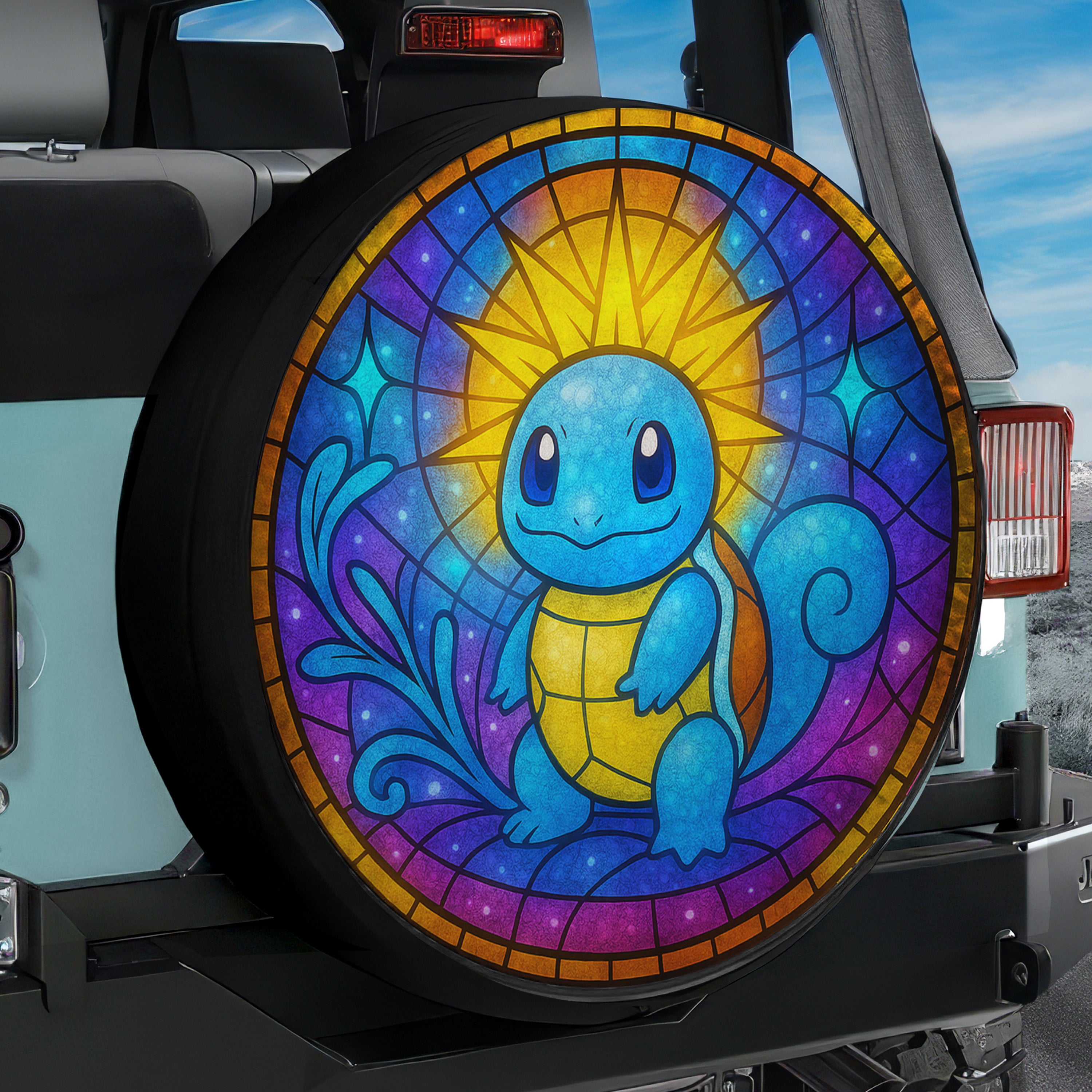 Squirtle Pokemon Stained Glass Jeep Car Spare Tire Cover