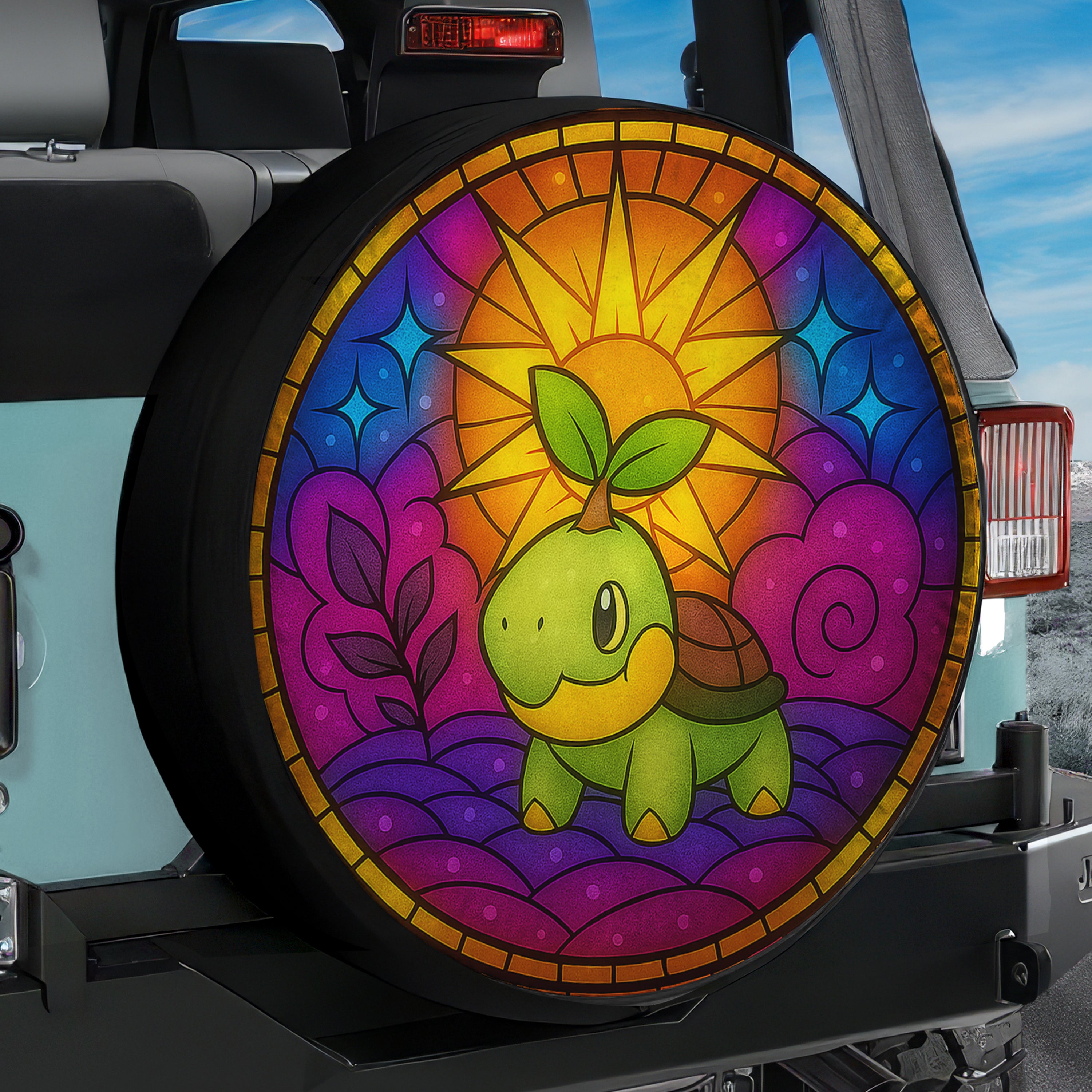 Turtwig Pokemon Sun Stained Glass Jeep Car Spare Tire Cover