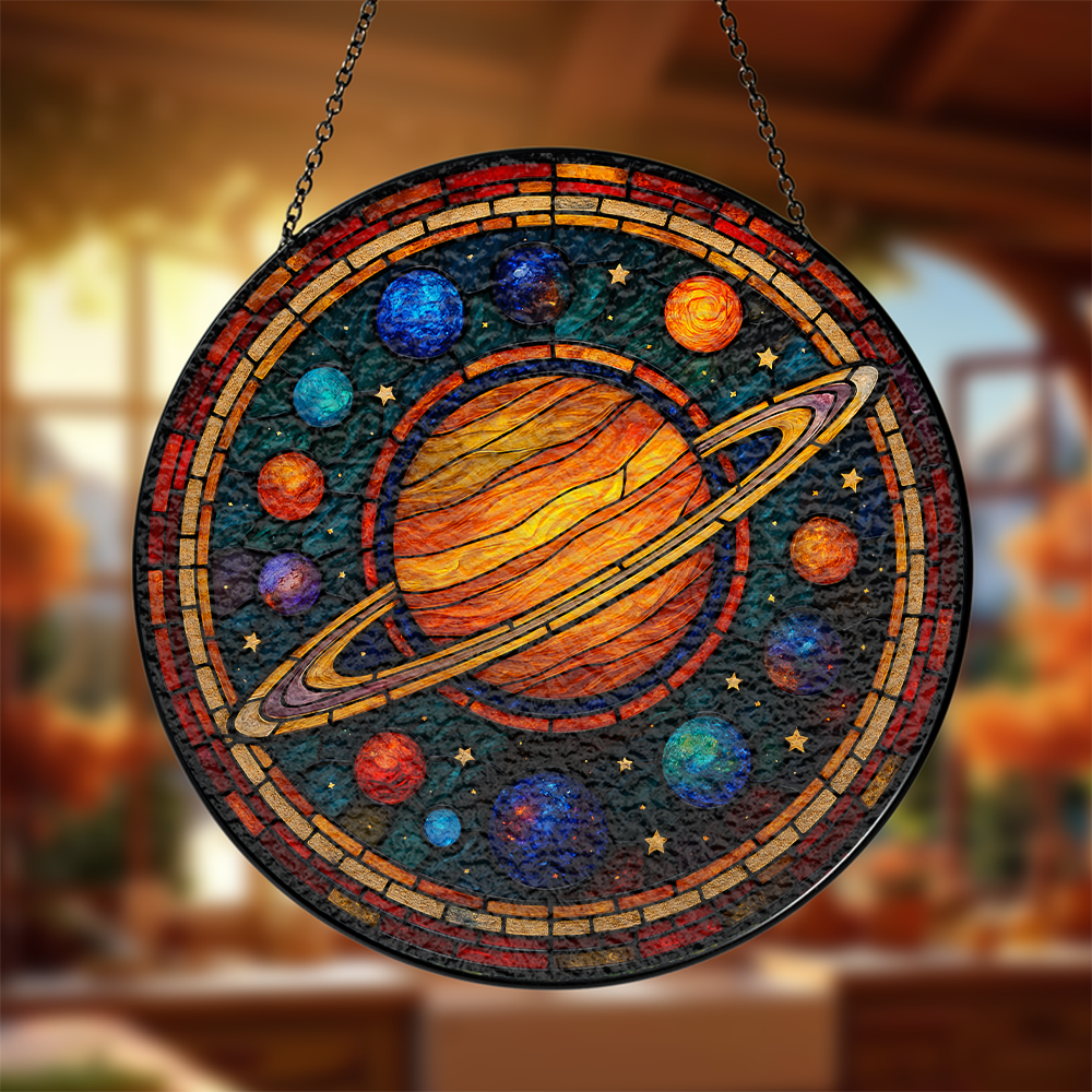 Universe Acrylic Saturn Solar System Stained Glass Suncatcher