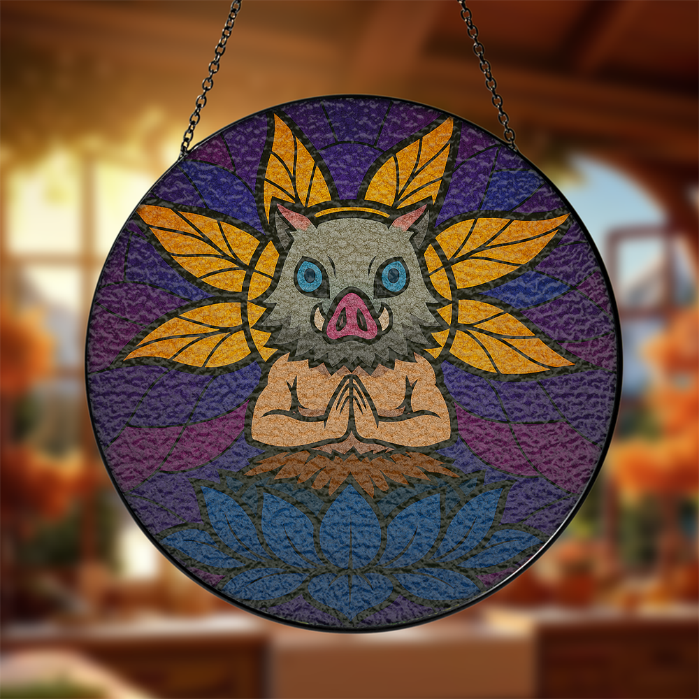 Yoga Meditation Mandala Inosuke Hashibira Demon Slayer Stained Glass S