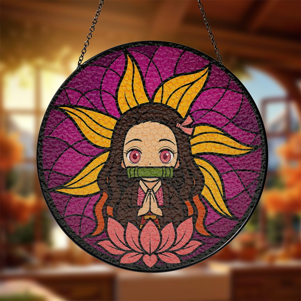 Yoga Meditation Mandala Kamado Nezuko Demon Slayer Stained Glass Sunca
