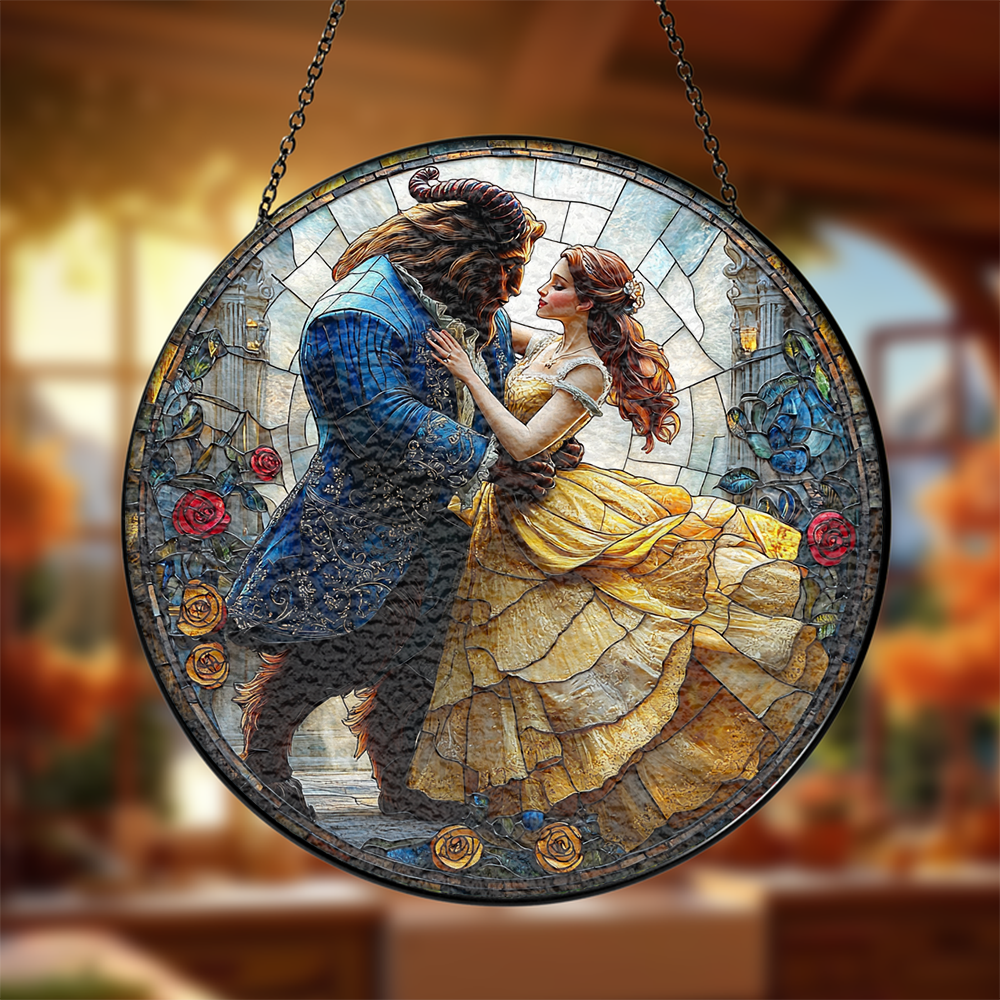 Beauty And The Beat Round Stained Glass Suncatcher