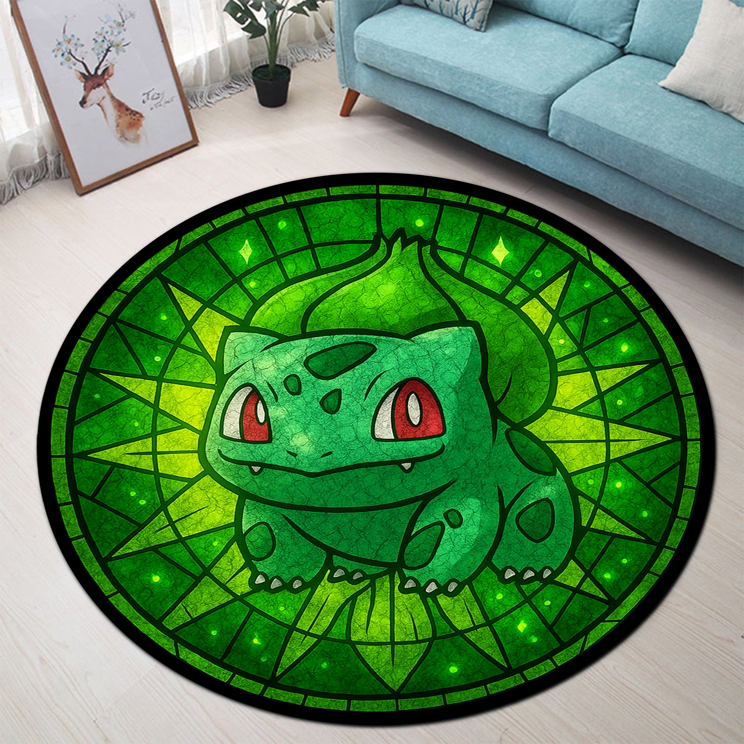 Bulbasaur Stained Glass Round Rug