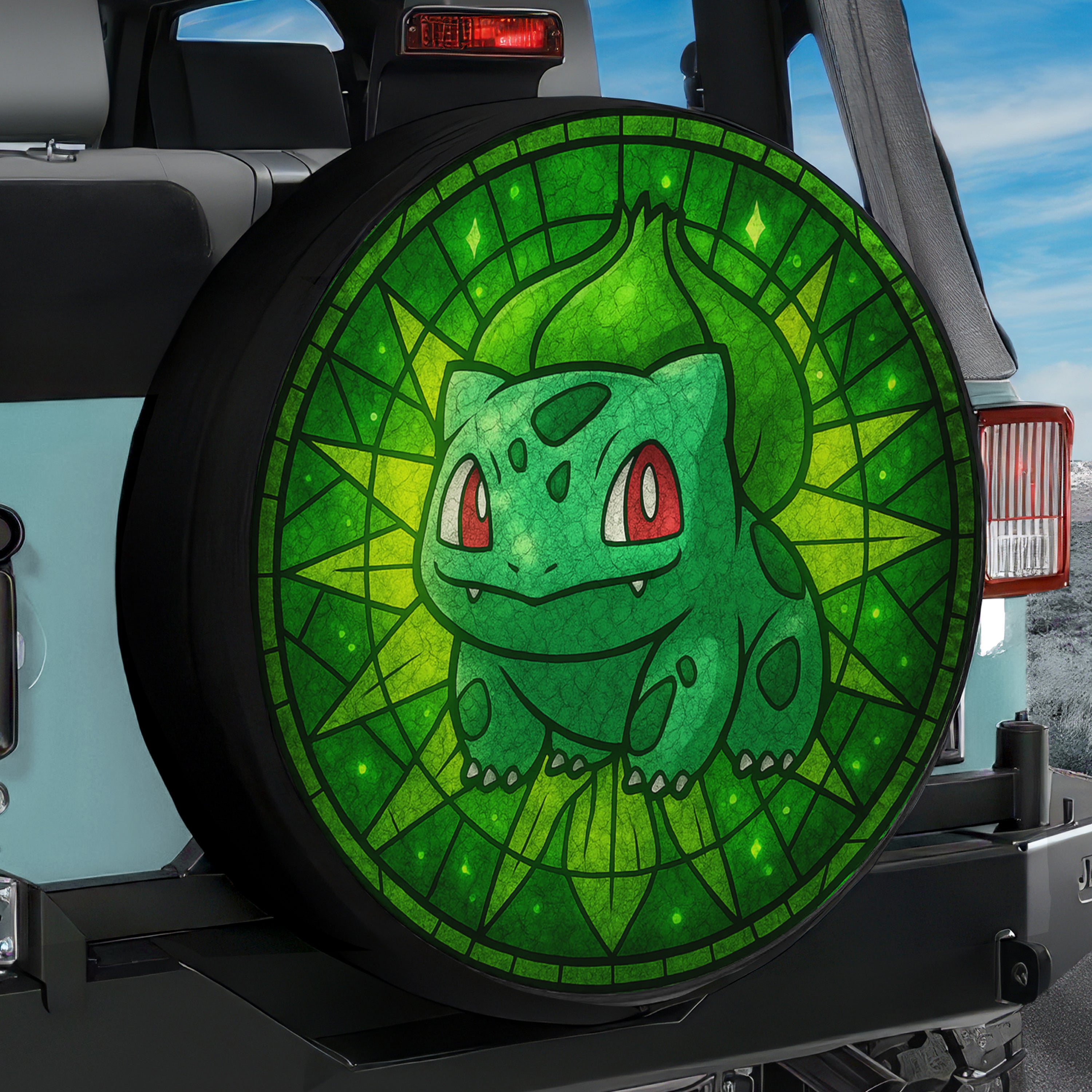 Bulbasaur Pokemon Stained Glass Jeep Car Spare Tire Cover
