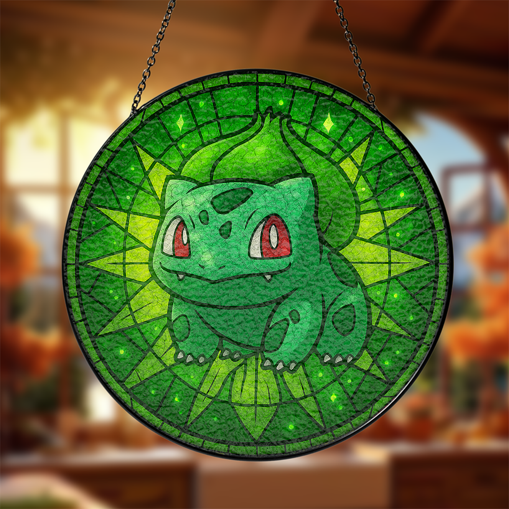 Bulbasaur Pokemon Stained Glass Suncatcher