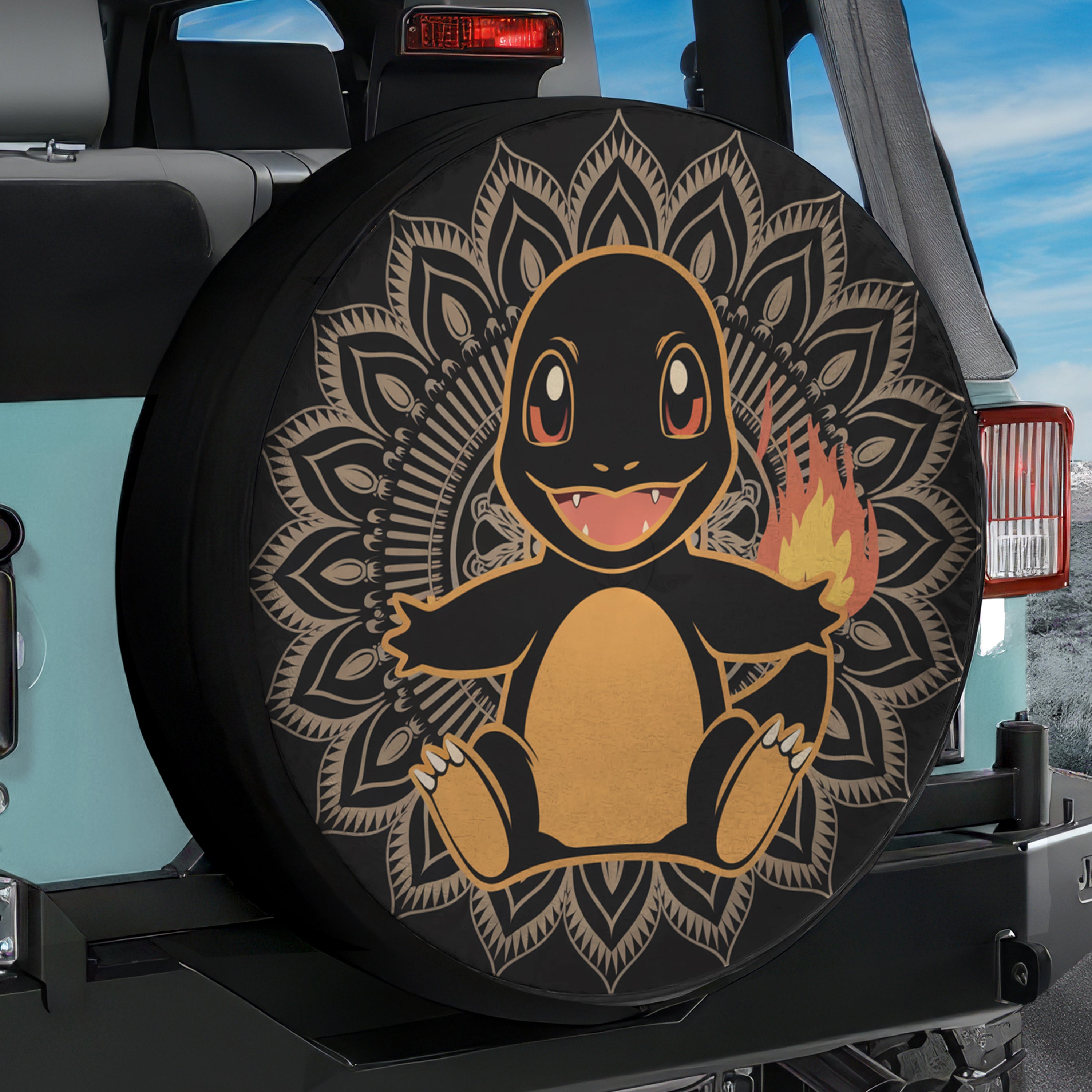 Mandala Meditating Charmander Pokemon Yoga Jeep Car Spare Tire Cover