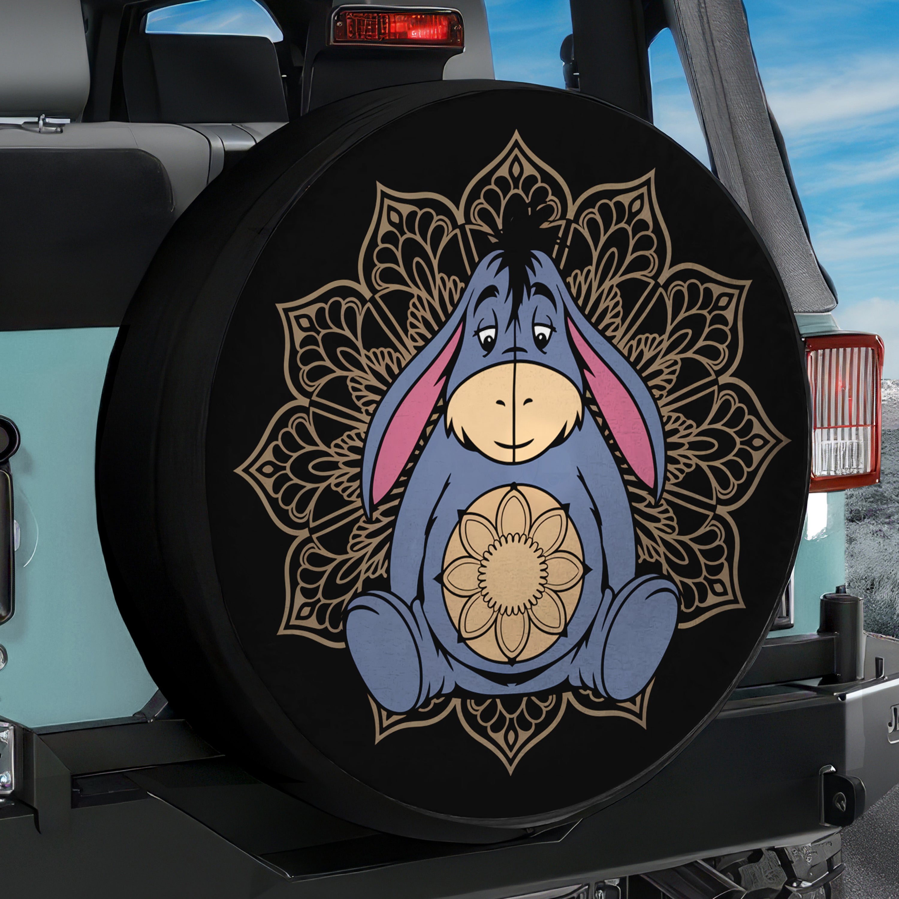 Mandala Meditating Eeyore Jeep Car Spare Tire Cover