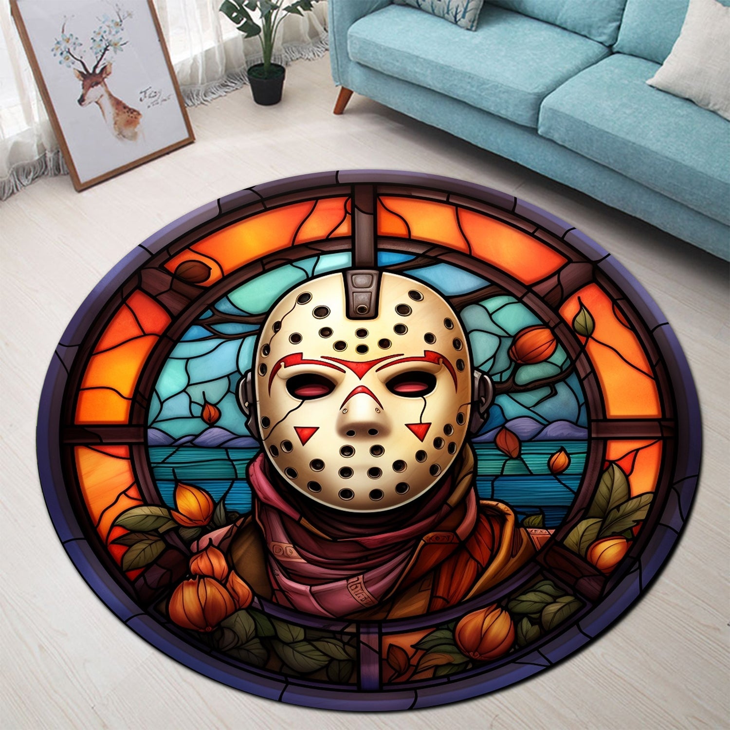 Jason Voorhees Horror Stained Glass Round Rug