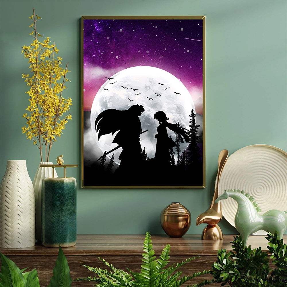 Inuyasha Couple Moon Night - Living Room - Canvas Wall Art - Print - W