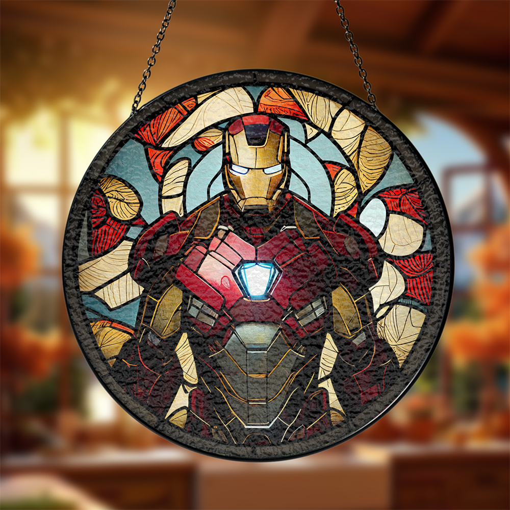 Iron Man Stained Glass Window Hanging Panel Suncatcher