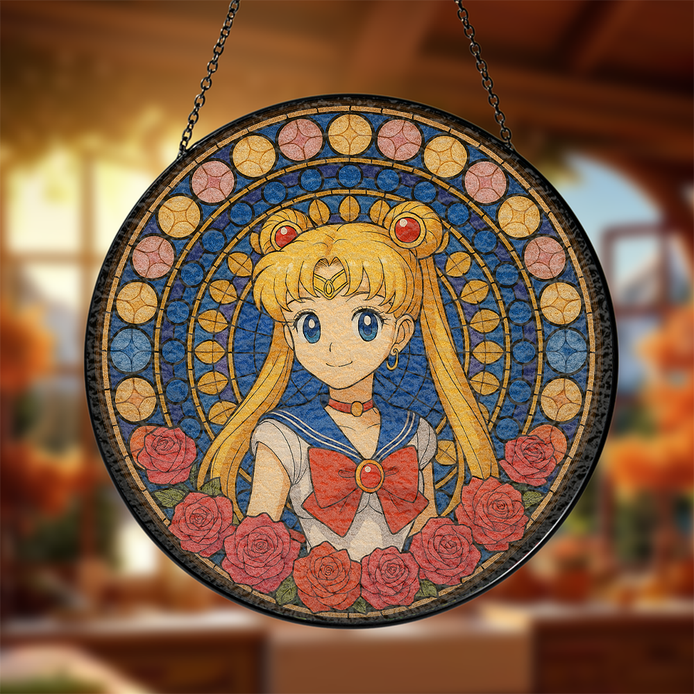 Sailor Moon Rose Stained Glass Window Hanging Panel Suncatcher