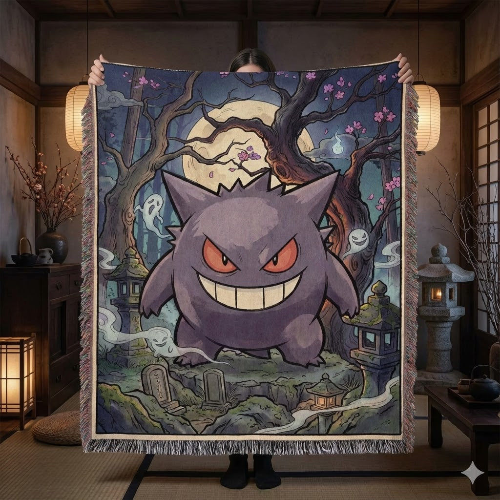 Gengar Pokemon Japan Style Woven Throw Blanket
