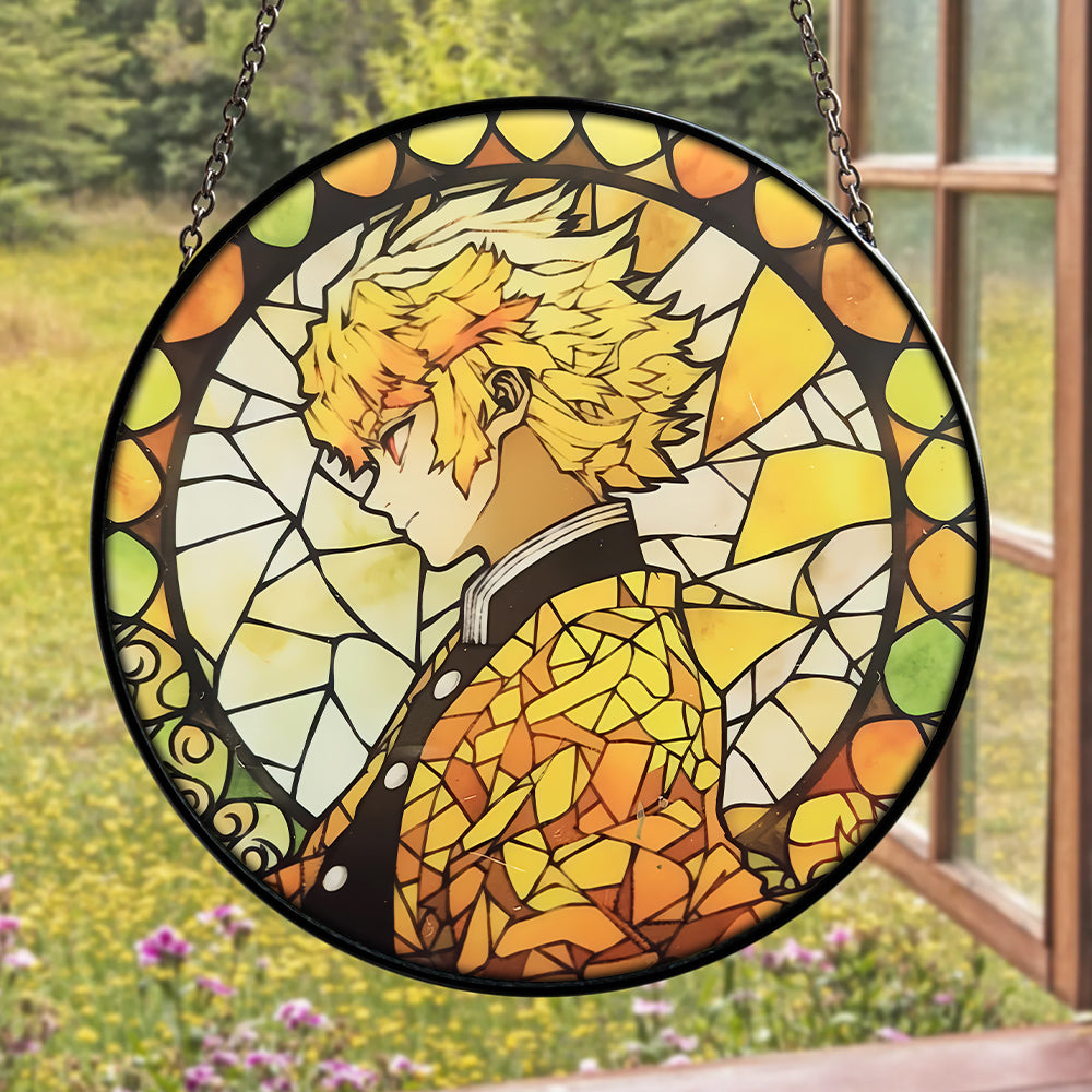 Zenitsu Demon Slayer Round Stained Glass Suncatcher