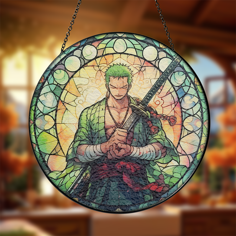 Zoro One Piece Round Stained Glass Suncatcher